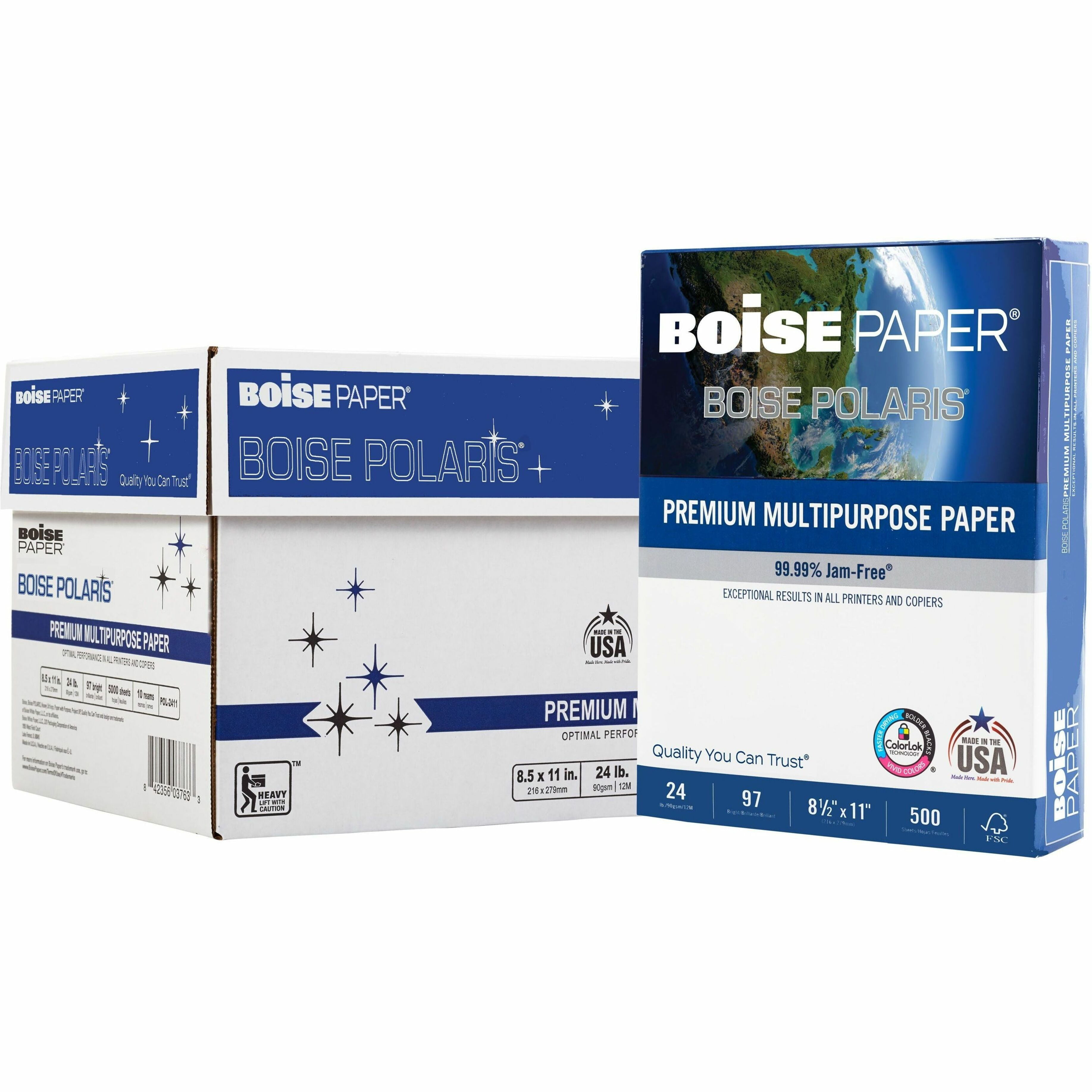 Boise® POLARIS® Premium Multi-Use Printer & Copy Paper, White, Letter ...