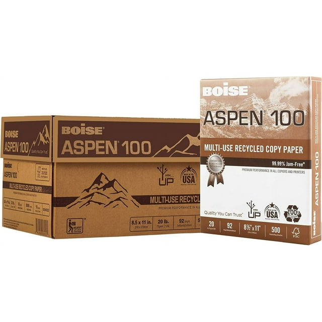Boise Paper 100% Recycled Multi-Use Copy Paper, 8.5" x 11" Letter, 92 ...