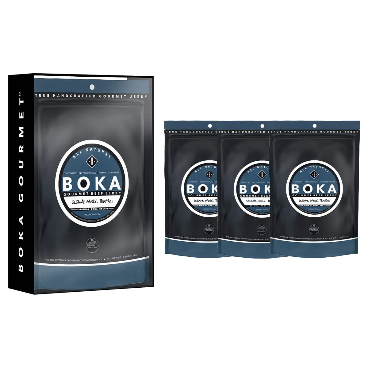 Boka Protein Rich Beef XEF1 Jerky (Sesame Garlic Teriyaki (Pack of 3 ...