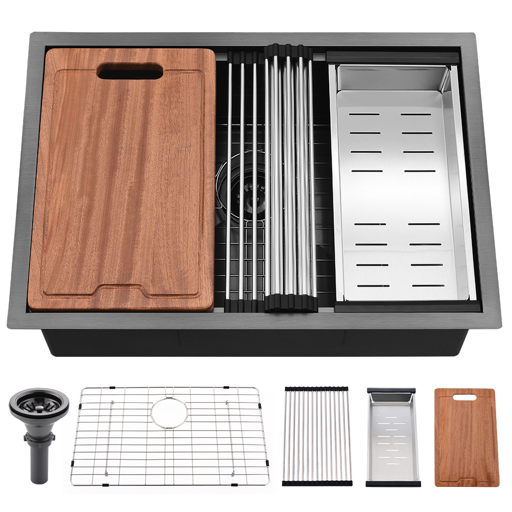 Bokaiya 32" Undermount Kitchen Sink T403 Stainless Steel Single Bowl Workstation Sink - Walmart.com