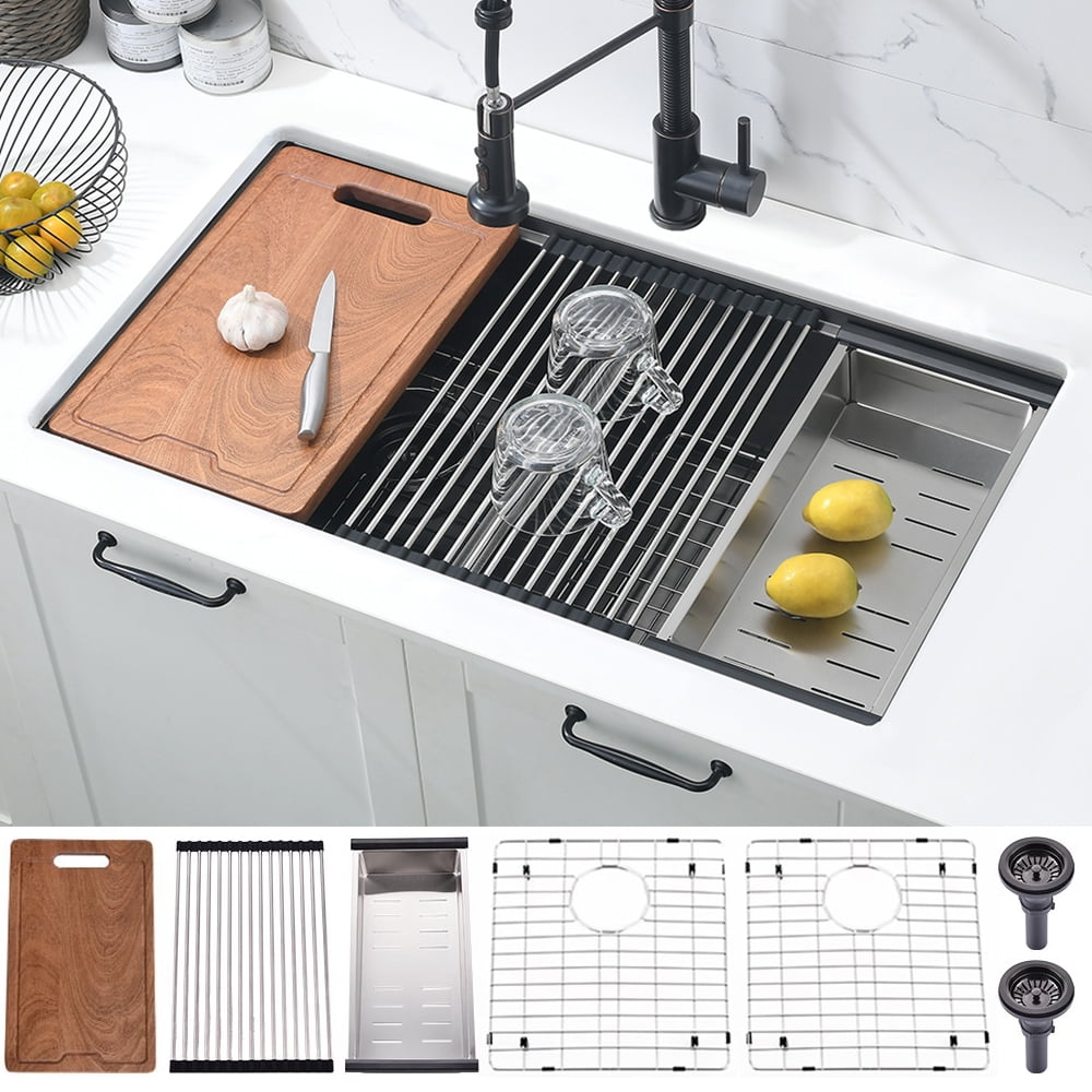 "Bokaiya 33x19 Double Bowl Undermount Kitchen Sink, 16G Steel, 10 ...