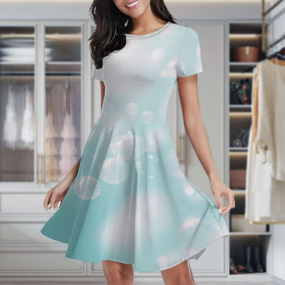 Bokeh Aqua Background Women's Classic Swing Skater Dress Casual Work Party Cocktail Dresses ...