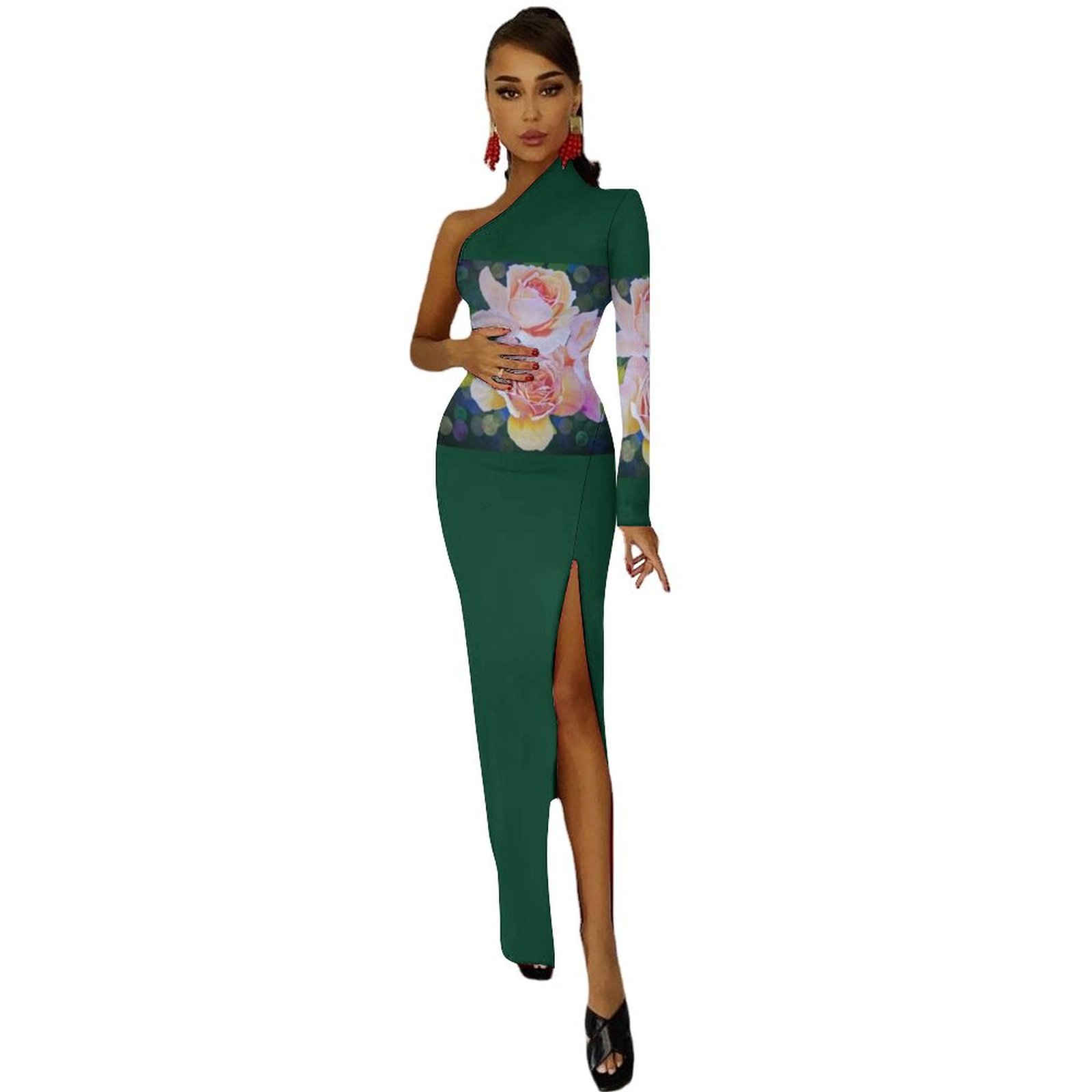 Bokeh de Grace - beautiful roses Half Dleeve Split Dress women"s ...