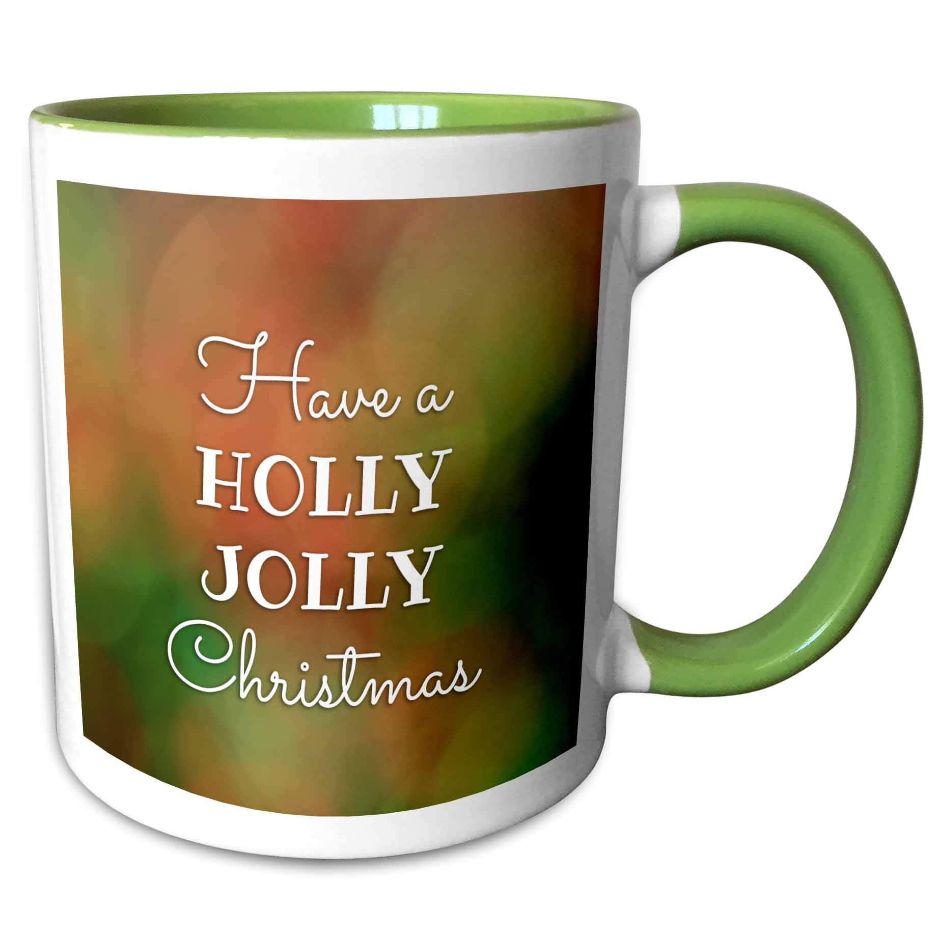 Bokeh lights in red, white, and green. Have a Holly Jolly Christmas. 11oz Two-Tone Green Mug mug ...