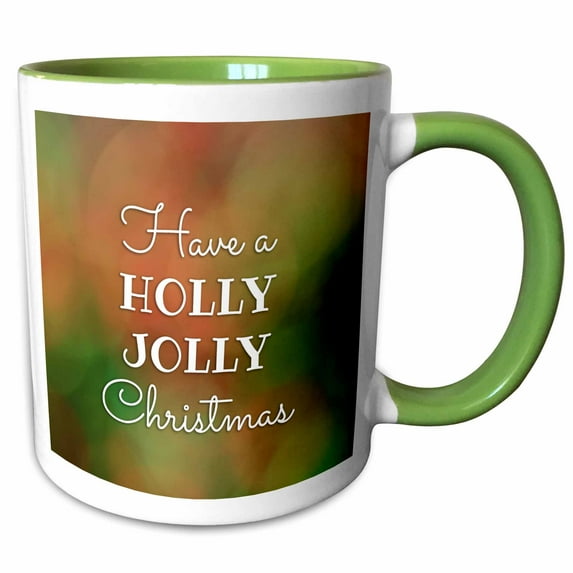 Bokeh lights in red, white, and green. Have a Holly Jolly Christmas. 11oz Two-Tone Green Mug mug ...
