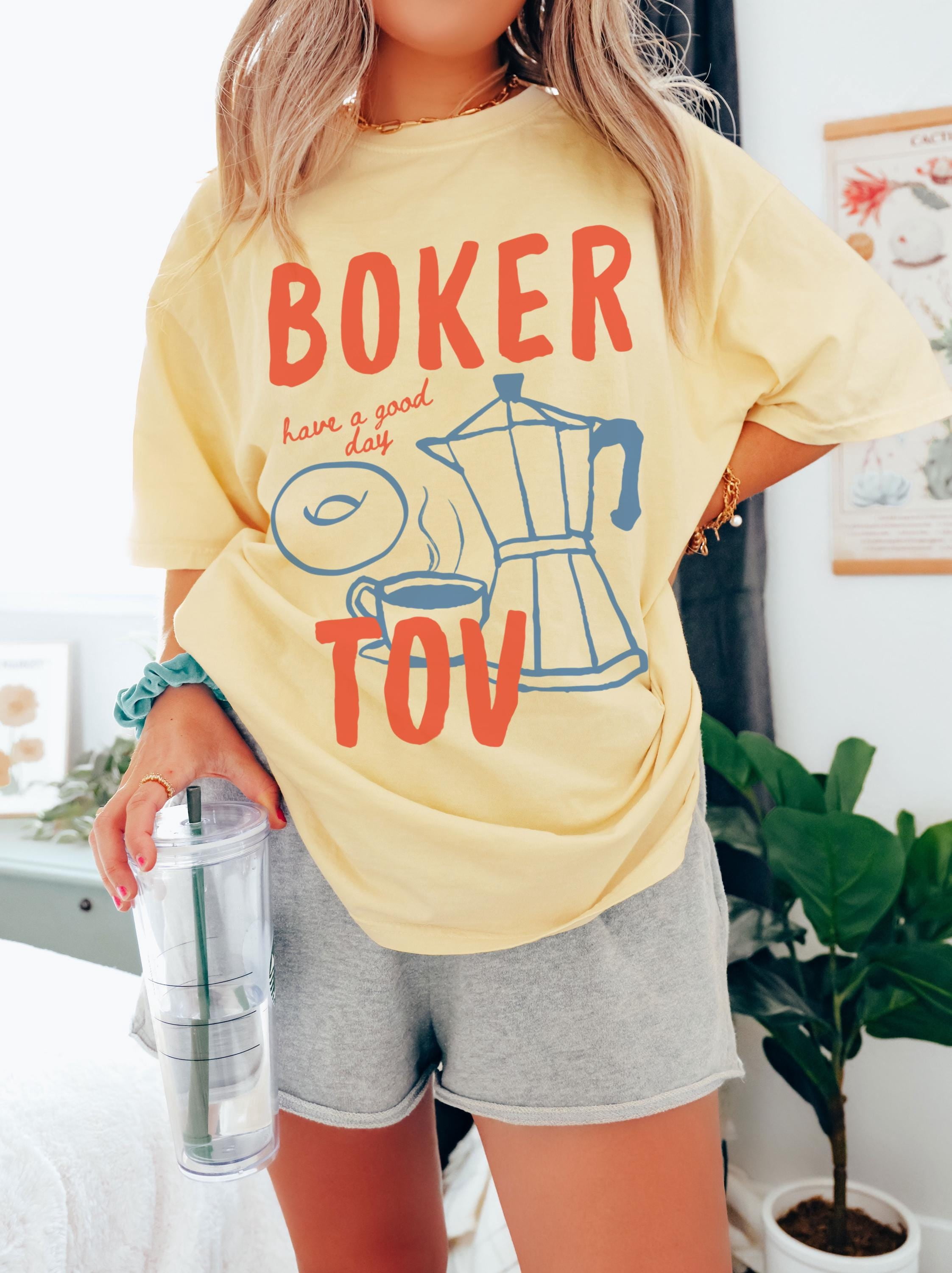 Boker Tov T-shirt, Coffee Lover Gift Retro Rosh Hashanah Shirt Shana ...