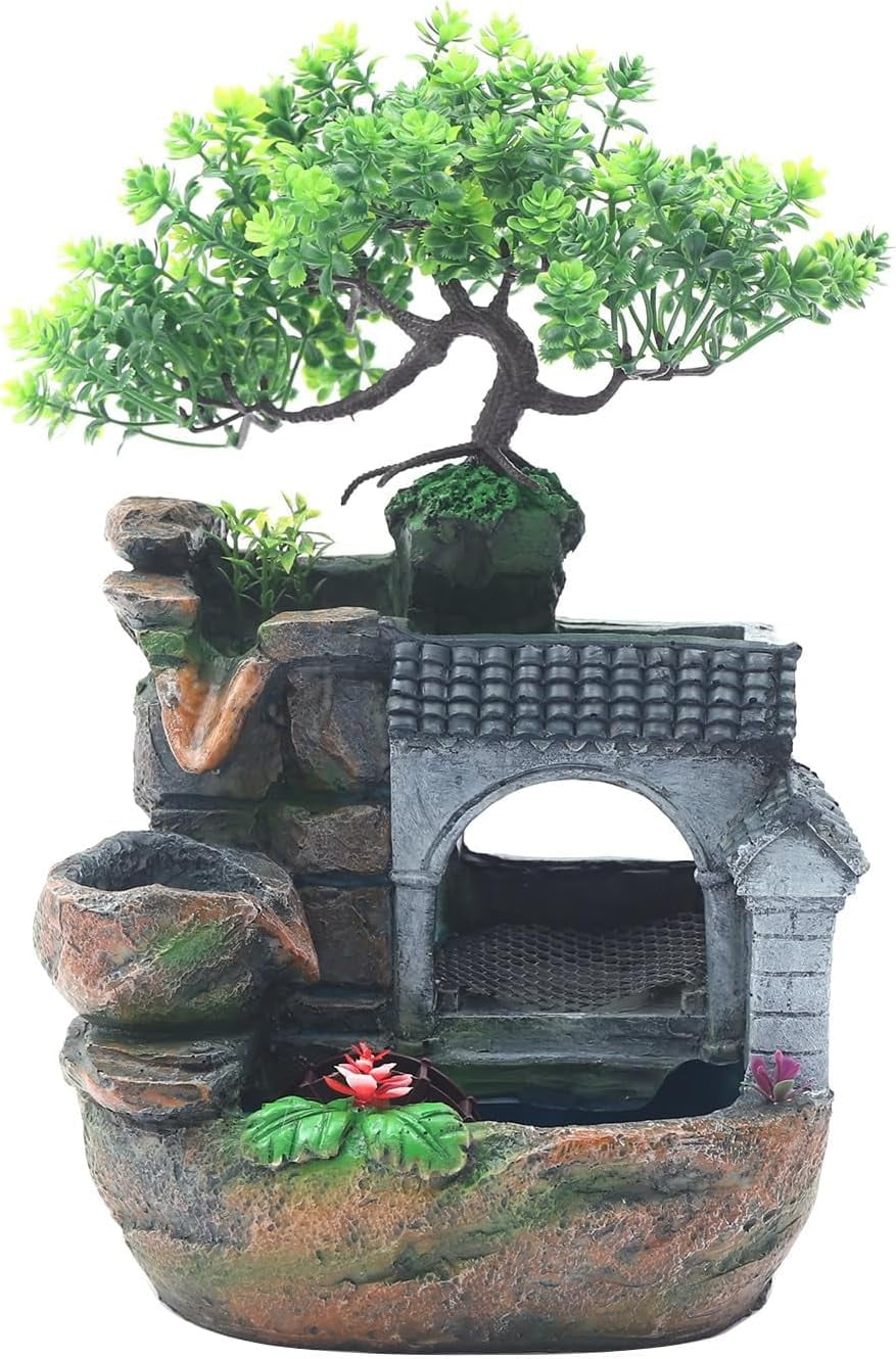 Bokknppo Indoor Water Fountain Humidifier Desktop Waterfall Bonsai ...
