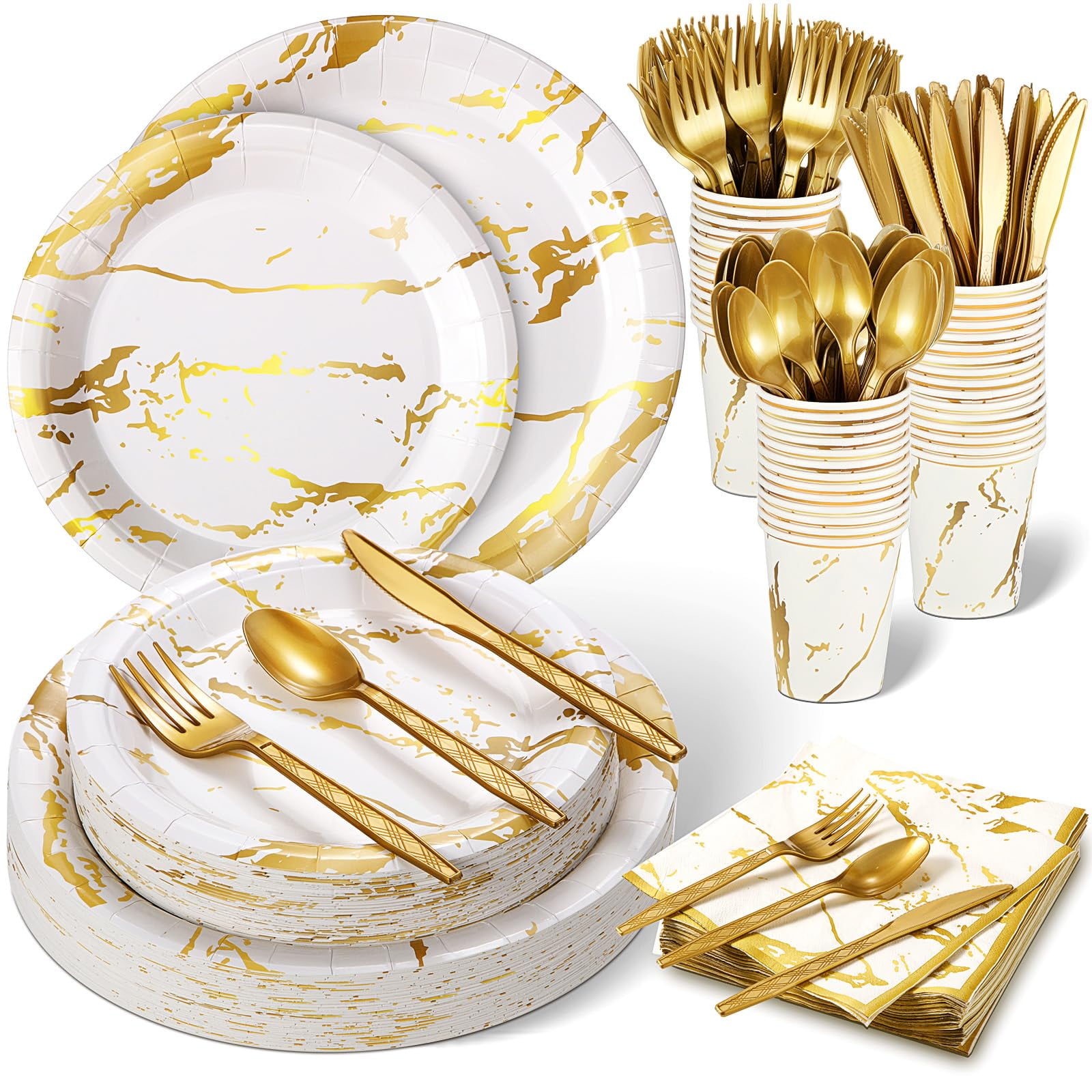 Bokon 350 Pcs Wedding Disposable Dinnerware AFN1Set Include 100 Plates ...