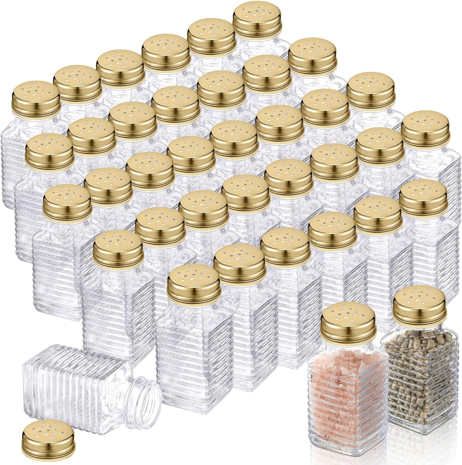Bokon 48 Pack Glass Salt Shaker Bulk with Stainless Lids Tops 2.7oz ...