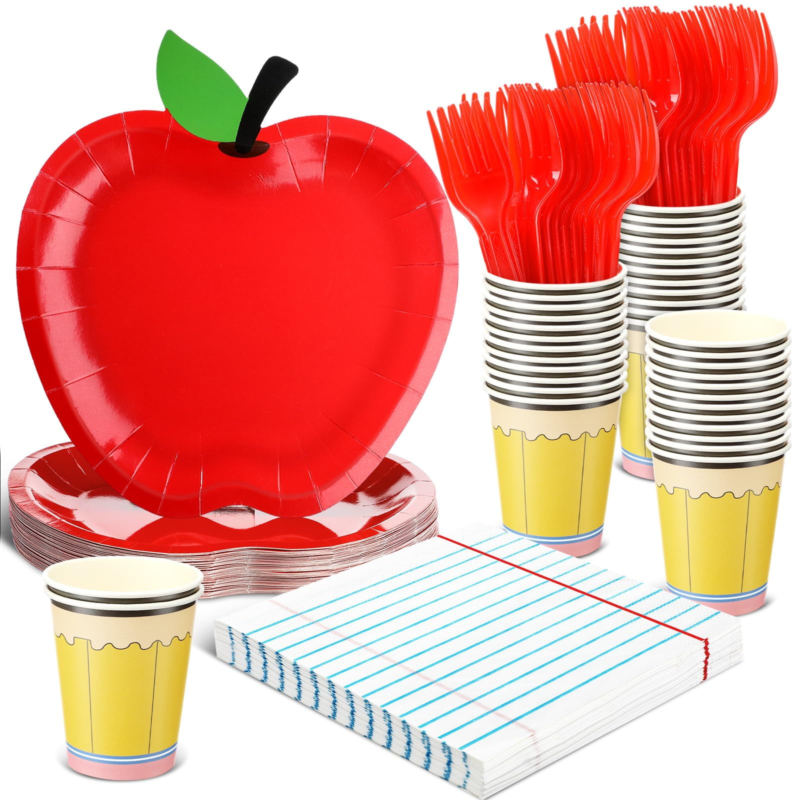 Bokon 96 Pcs Back to School BSL1 Disposable Dinnerware Set Red Apple ...