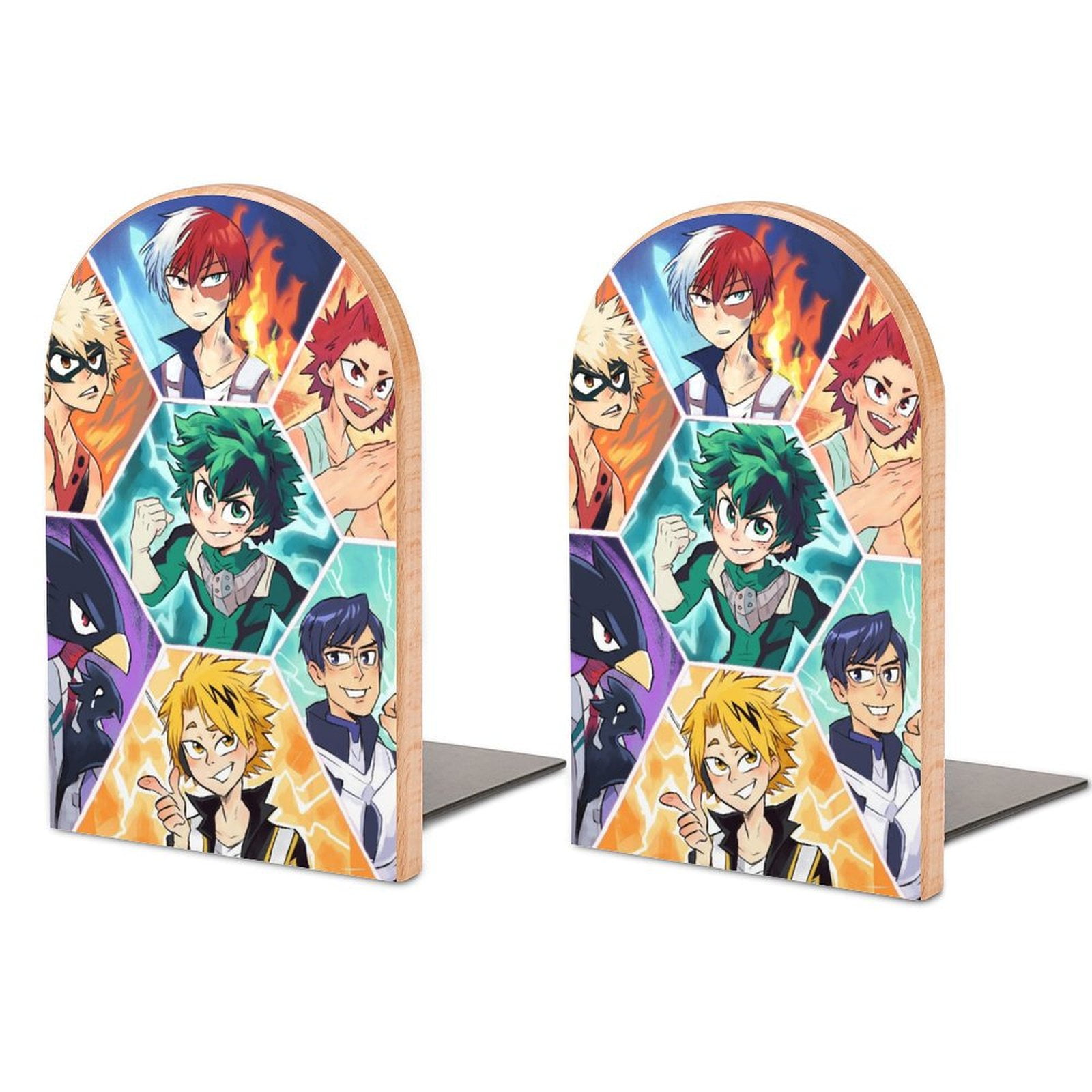 Boku No Hero Anime Bookends Wood Book Divider Decor Shelves Non-Skid ...