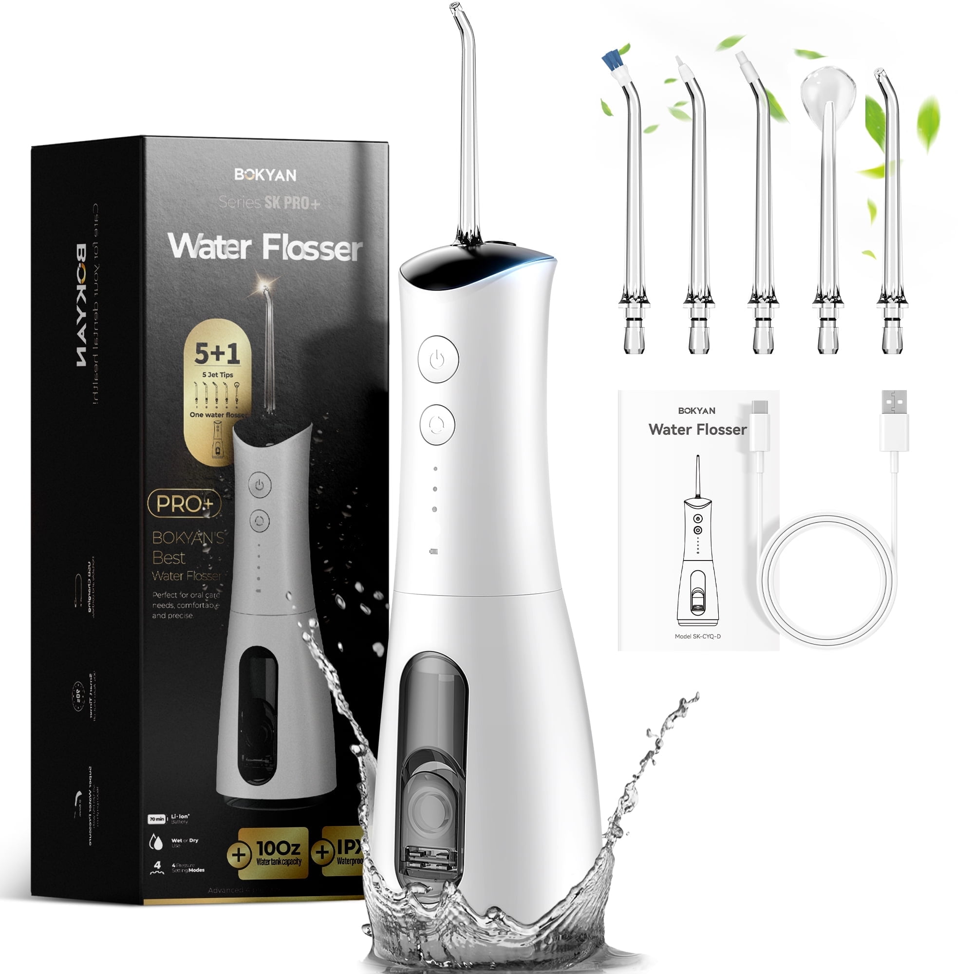 Bokyan Water Flosser for Teeth, cordless 300 ml Portable Oral Irrigator ...