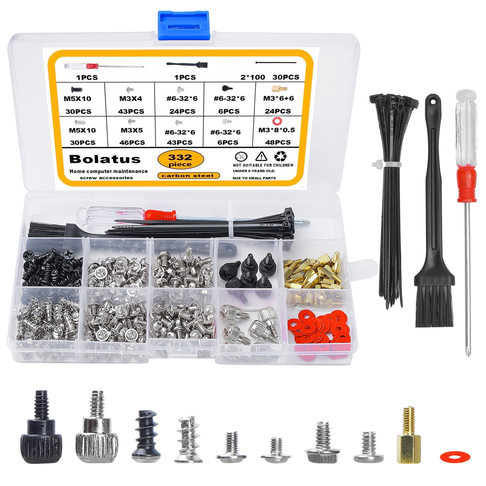 Bolatus 332pcs Computer Screws Set Personal Computer Screw Pc Case