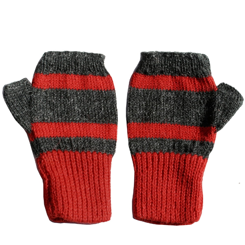 Bold 100% Alpaca Fingerless Mittens - Red / Charcoal Gray (S) - Walmart.com