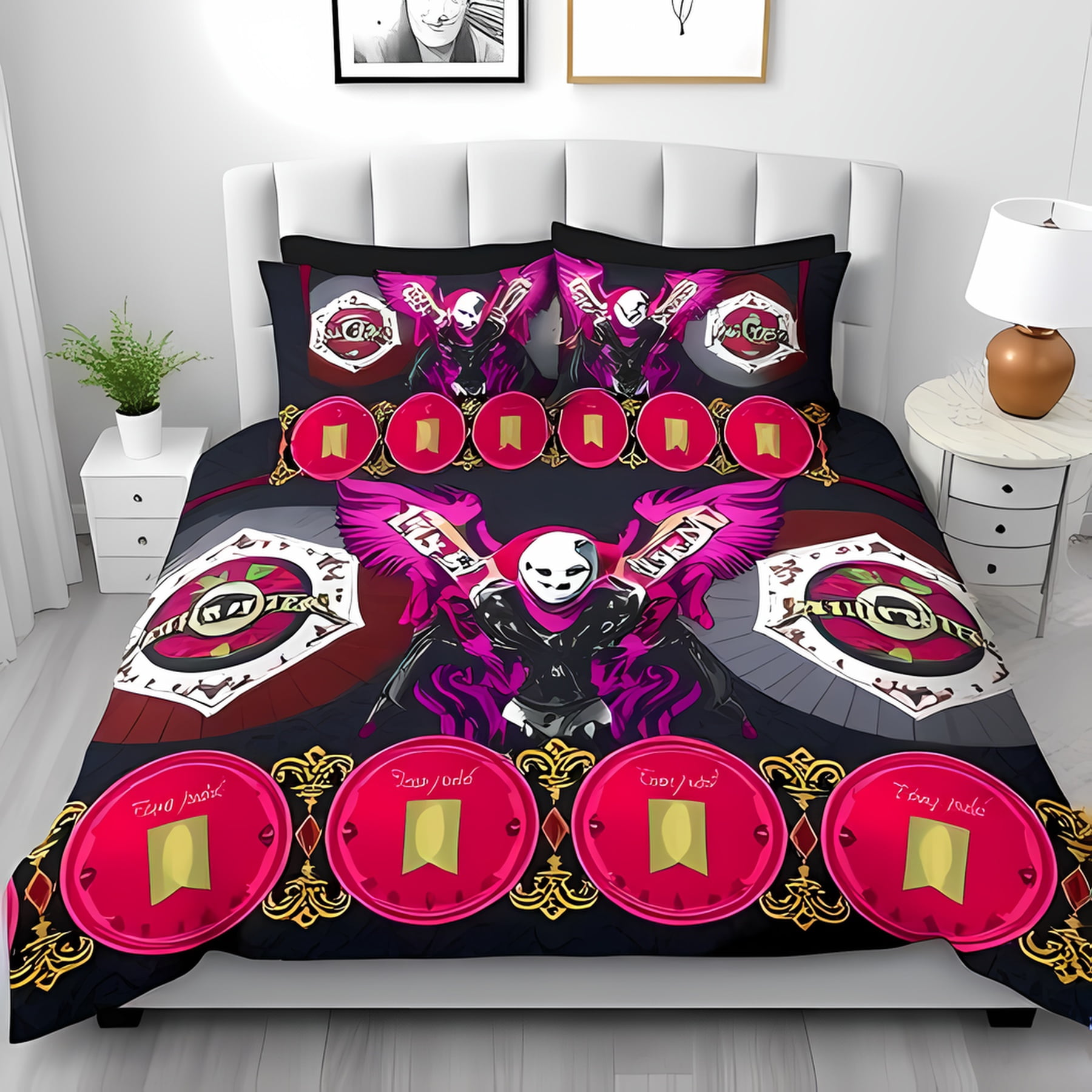 Bold 3-Piece Bedding Set: Duvet Cover & Pillowcases with Vibrant Pink ...