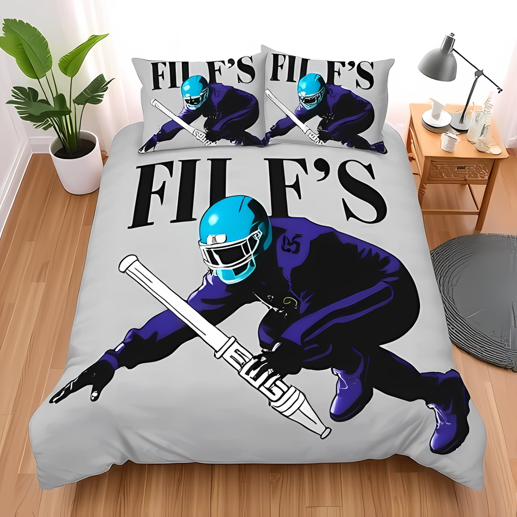Bold 3-Piece Duvet Cover & Pillowcase Set Featuring Graphic Player ...