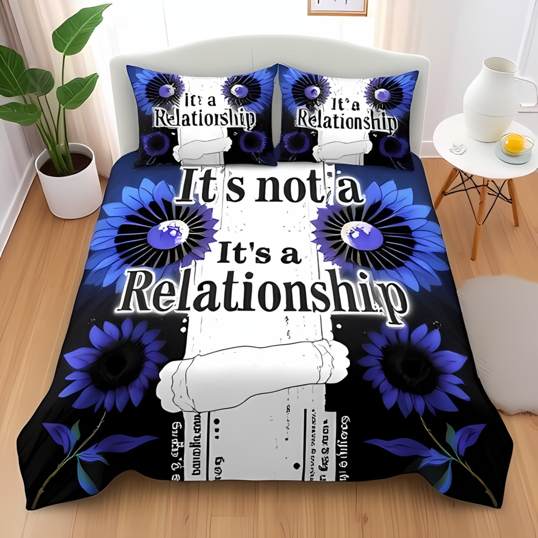 Bold 3-Piece Duvet Cover Set with Black Background & Vibrant Blue ...