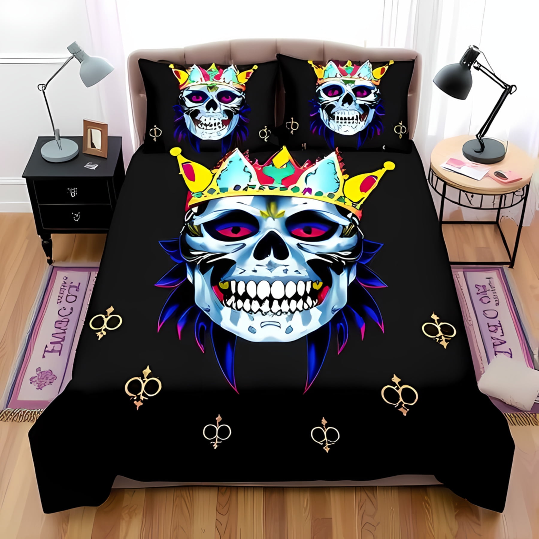 Bold 3-Piece Duvet Cover Set with Colorful Design & Crown - Edgy Gothic ...