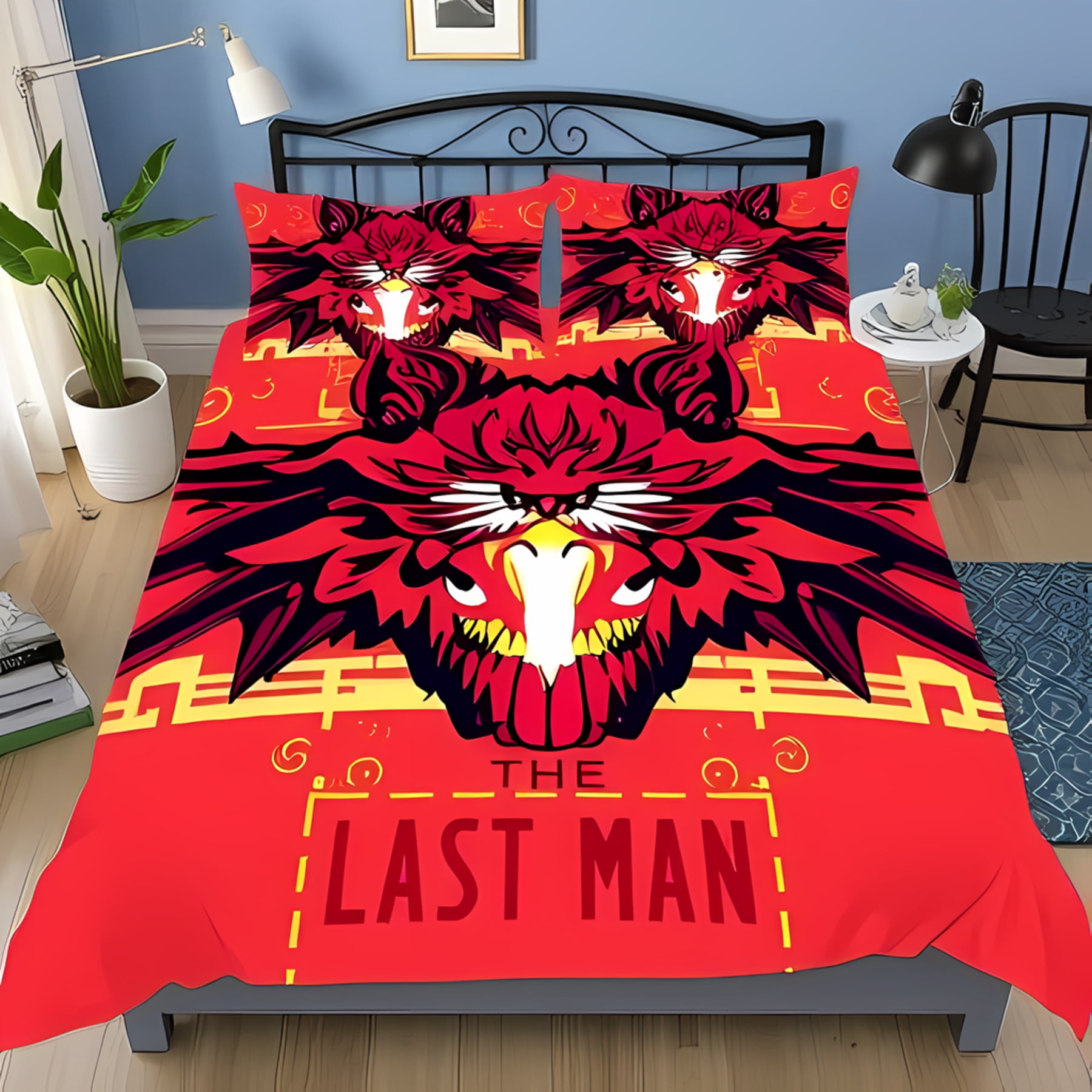 Bold 3-Piece Duvet Cover Set with Dragon Design - Vibrant Red Comforter ...