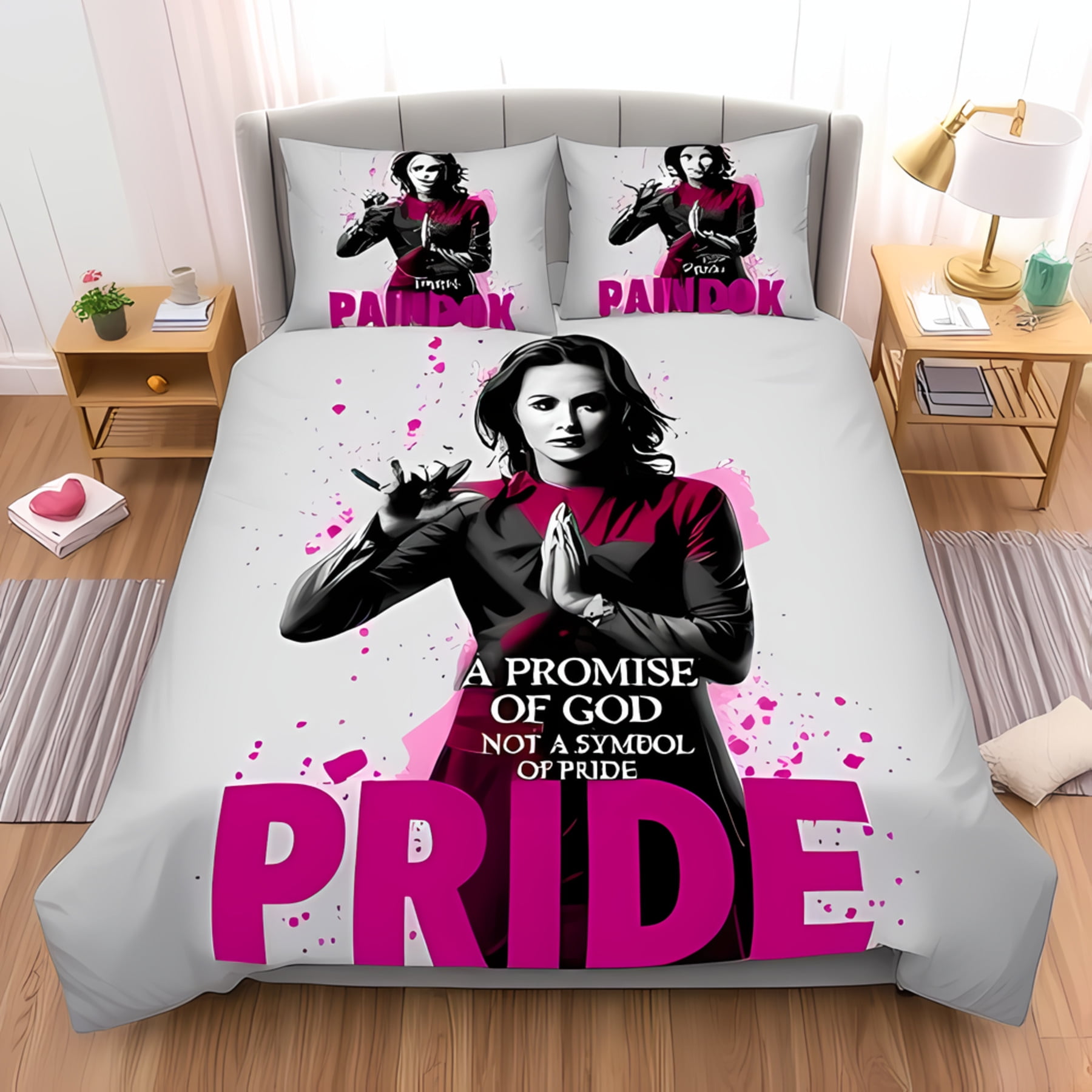 Bold 3-Piece Duvet Cover Set with Hot Pink Spiritual Message on Light ...