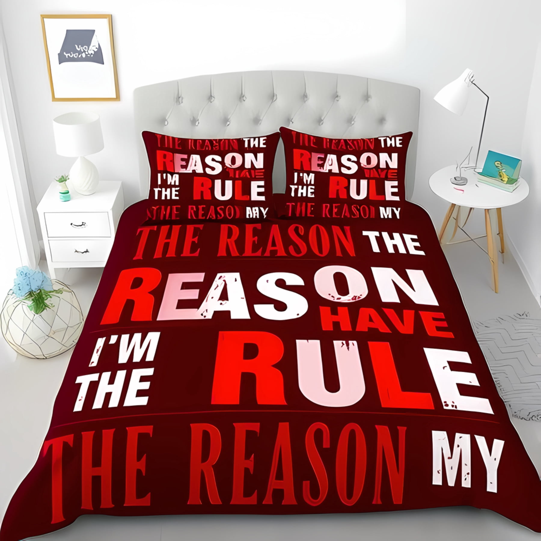 Bold 3-Piece Duvet Cover Set with Striking Red & White Text Design ...