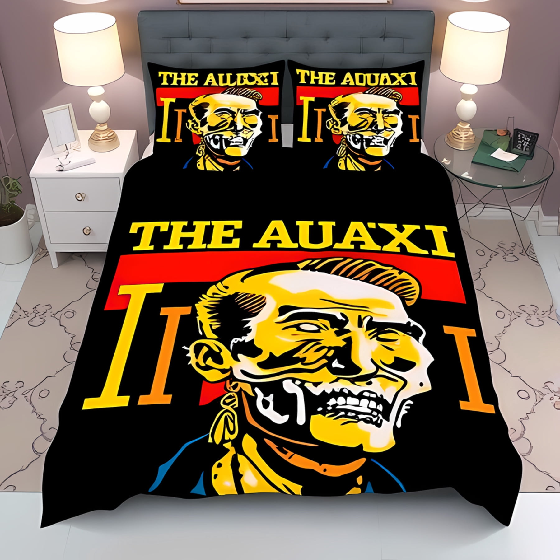 Bold 3-Piece Duvet Cover Set with Stylized Design - Vibrant Yellow Red ...