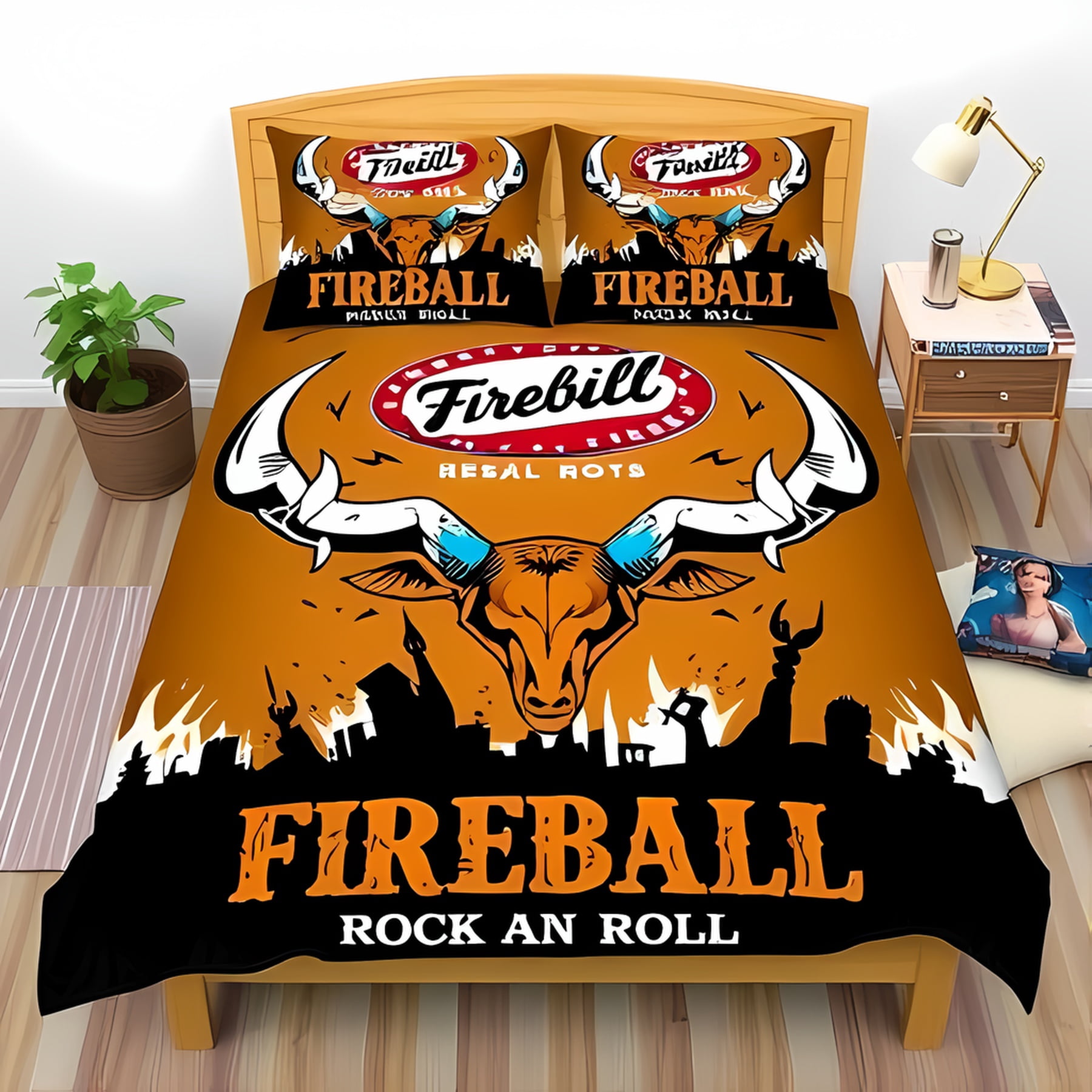 Bold 3-Piece Orange 's Head Duvet Cover & Pillowcase Set - Rock & Roll ...