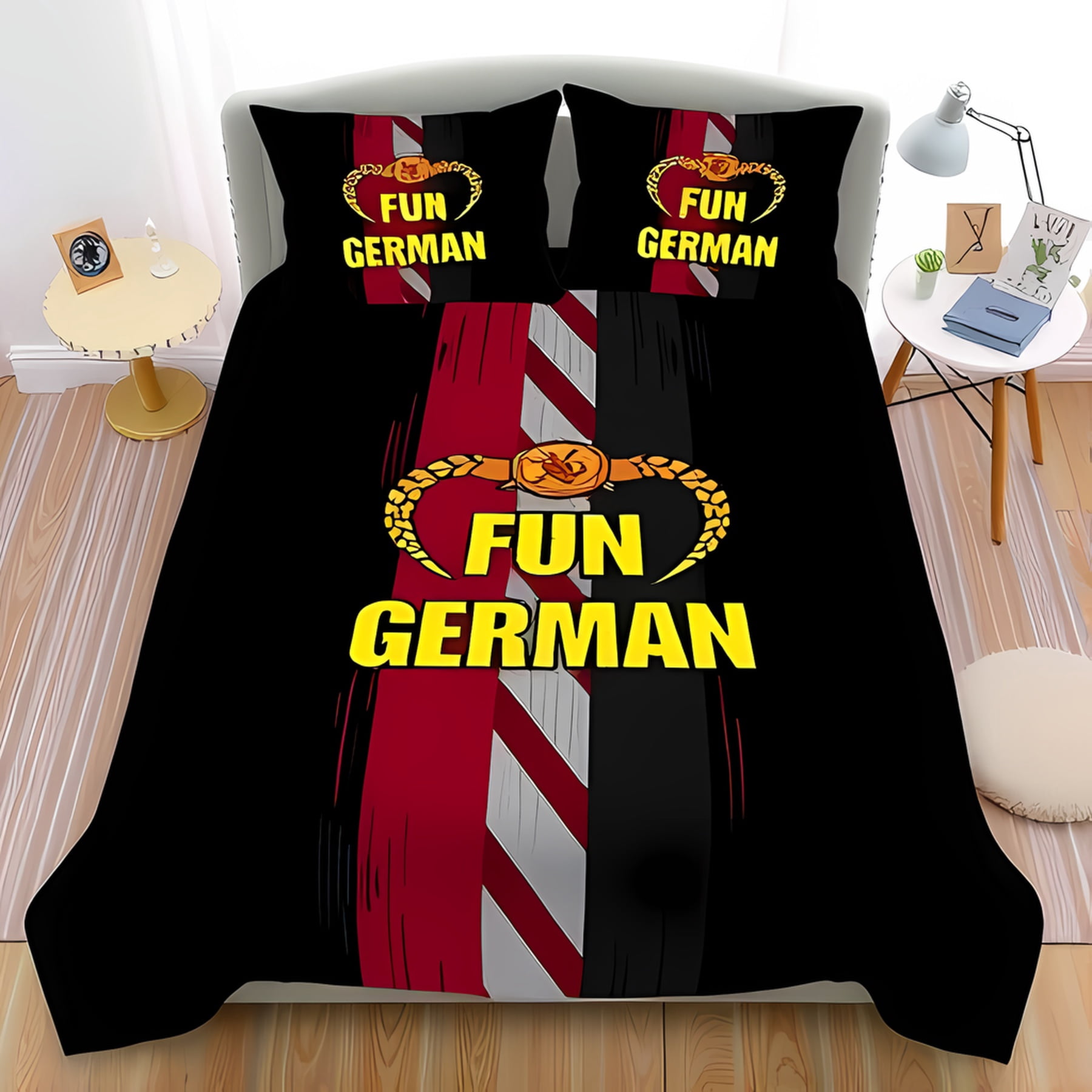 Bold 3-Piece Pillowcase & Duvet Cover Set - Black with Red & White ...