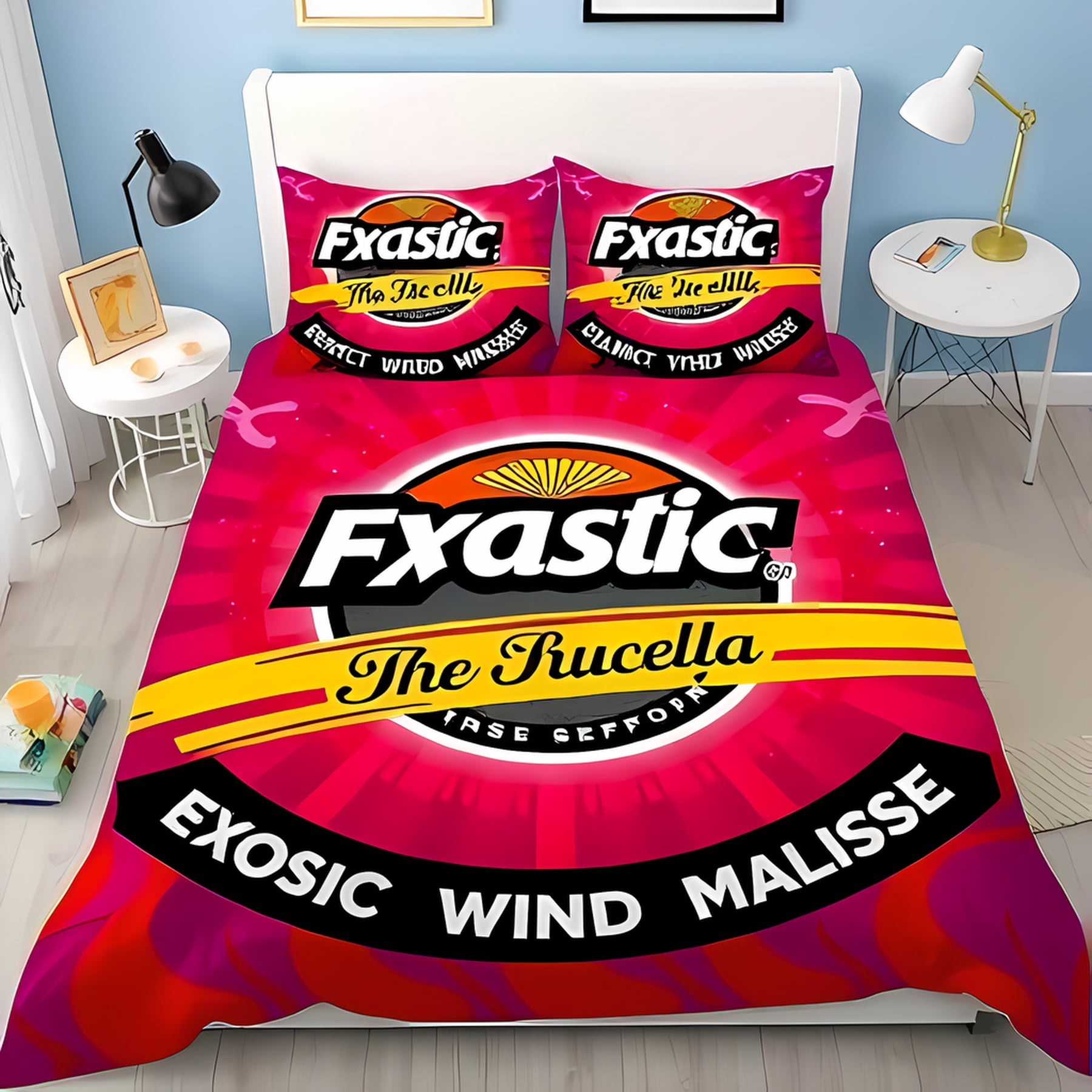 Bold 3-Piece Pink Duvet Cover & Pillowcase Set with Retro 'Fxastic ...