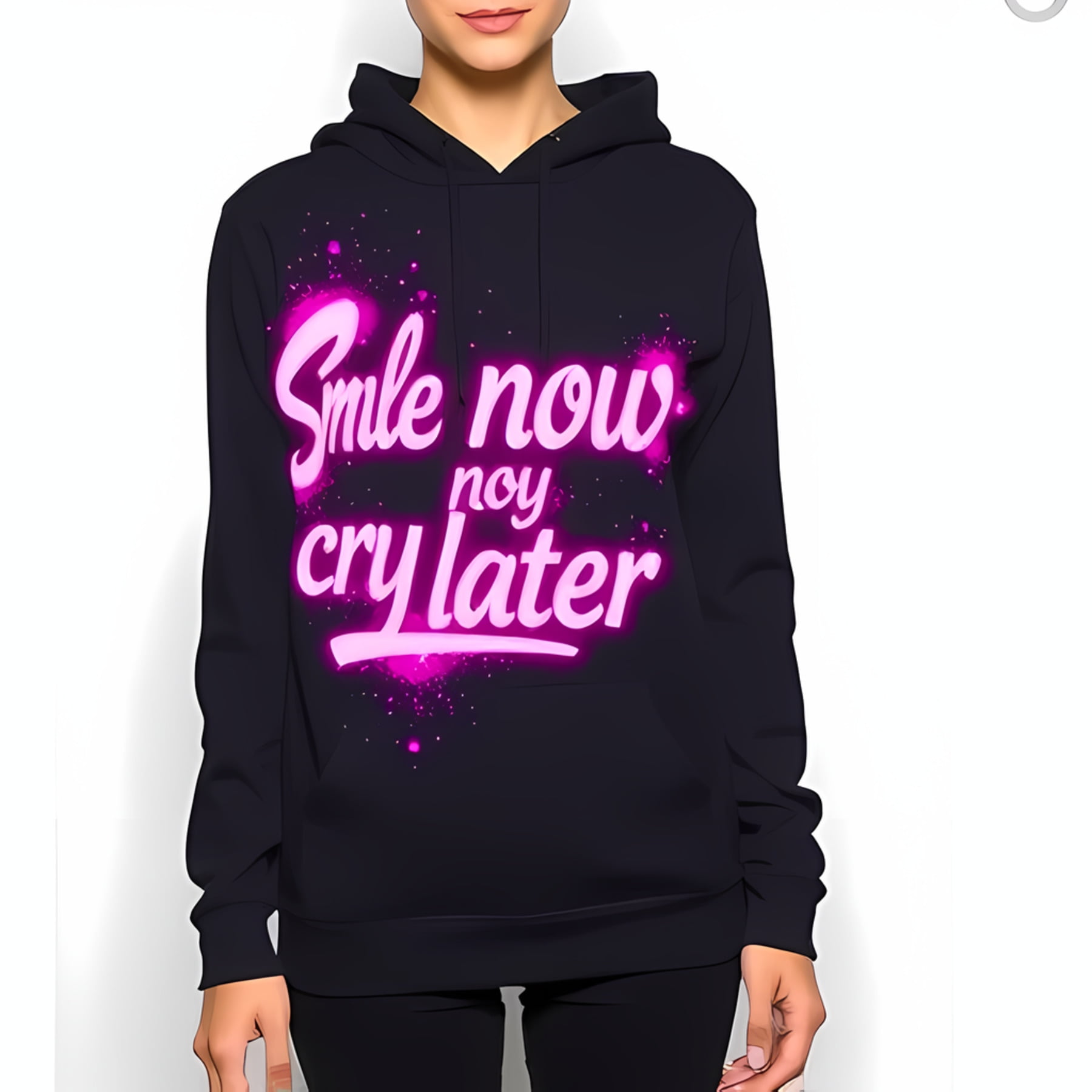 Bold 3D Hoodie with Pink Graffiti 'Smile Now Cry Later' Design ...