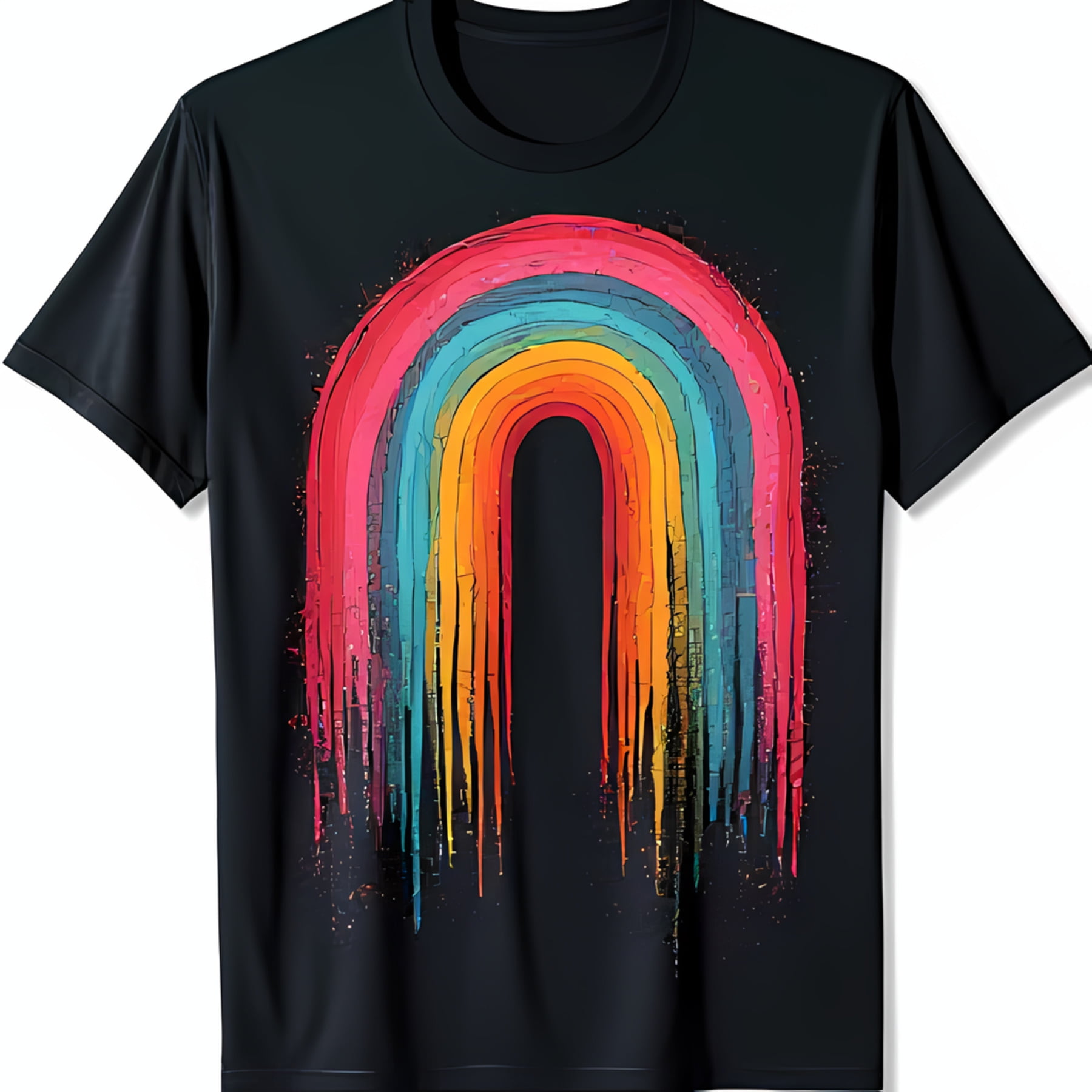 Bold Abstract Rainbow Drip Graphic Black T-Shirt Minimalist Stylish ...
