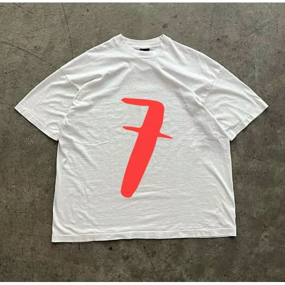 Bold Abstract Red Symbol Graphic Tee with Minimalist Stylized Mark ...