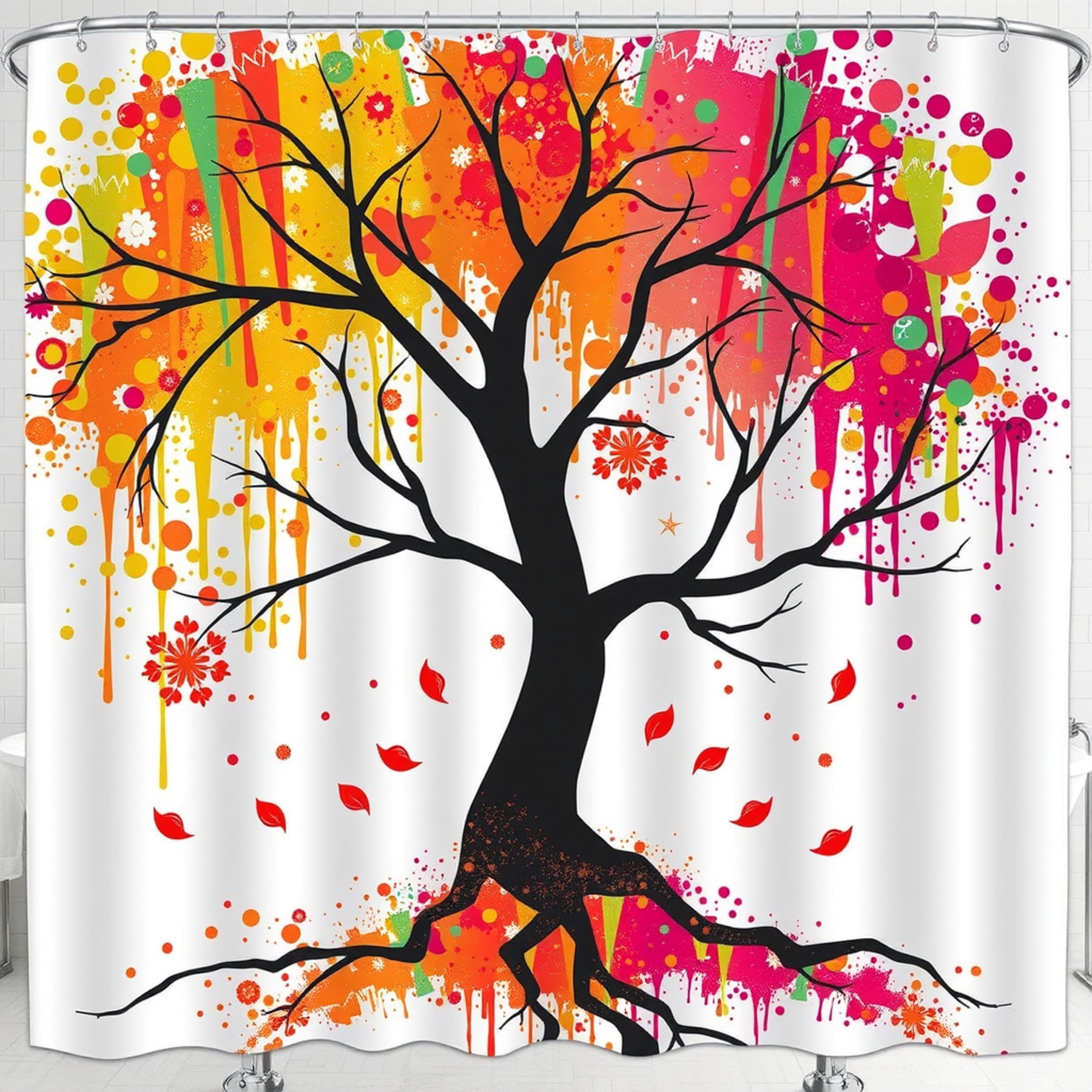 Bold Abstract Tree Shower Curtain with Colorful Branches & Roots ...