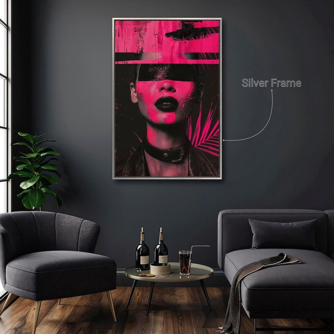 Bold Abstract Woman Portrait Wall Art Female Face Poster Modern Pink ...