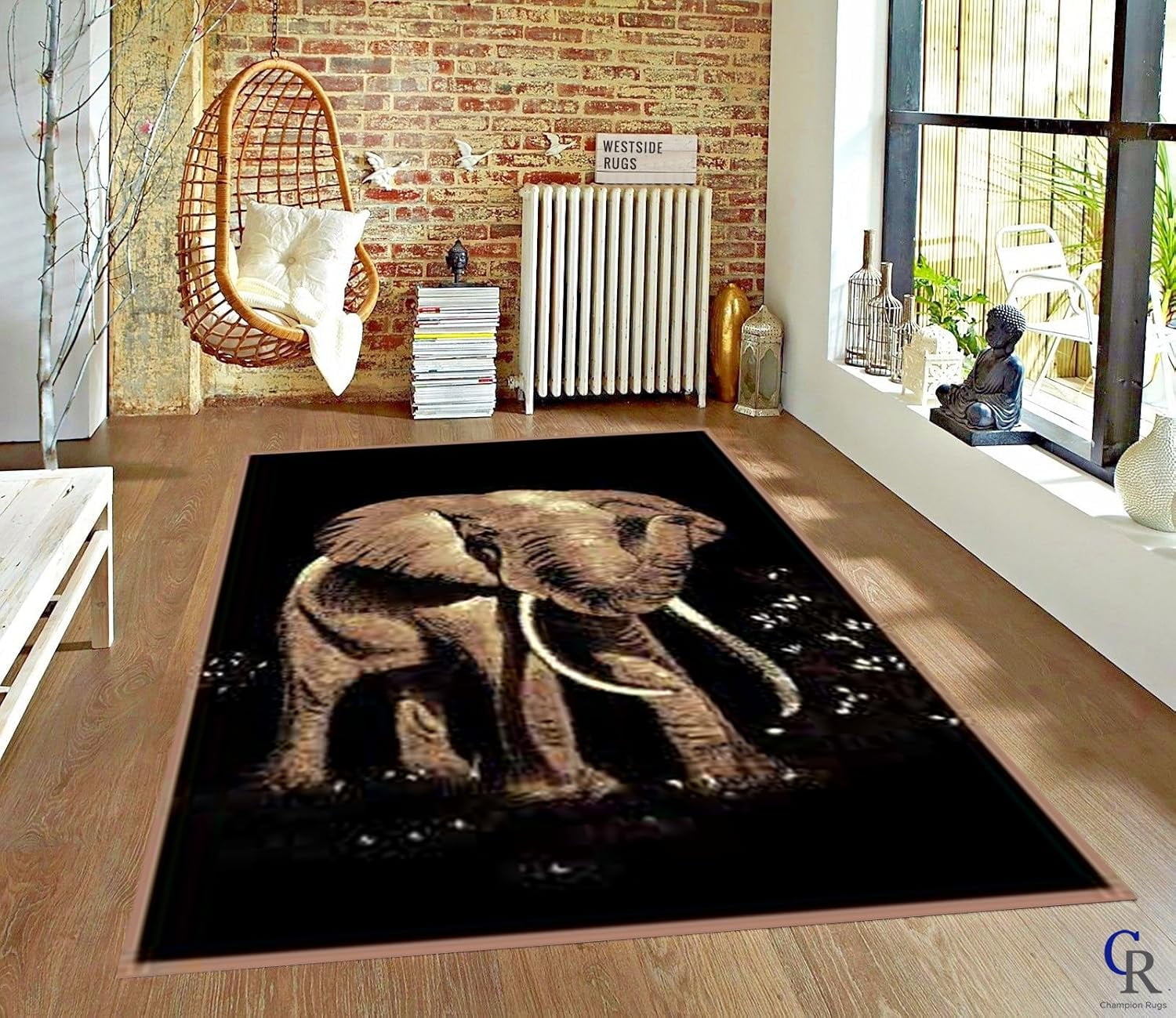 Bold African Elephant Tusks Modern Safari Animal Carpet Area Rug (5’ 3 ...