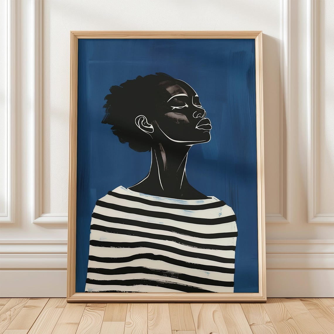 Bold Afro Woman Portrait Wall Art Black Striped Minimalist Print ...
