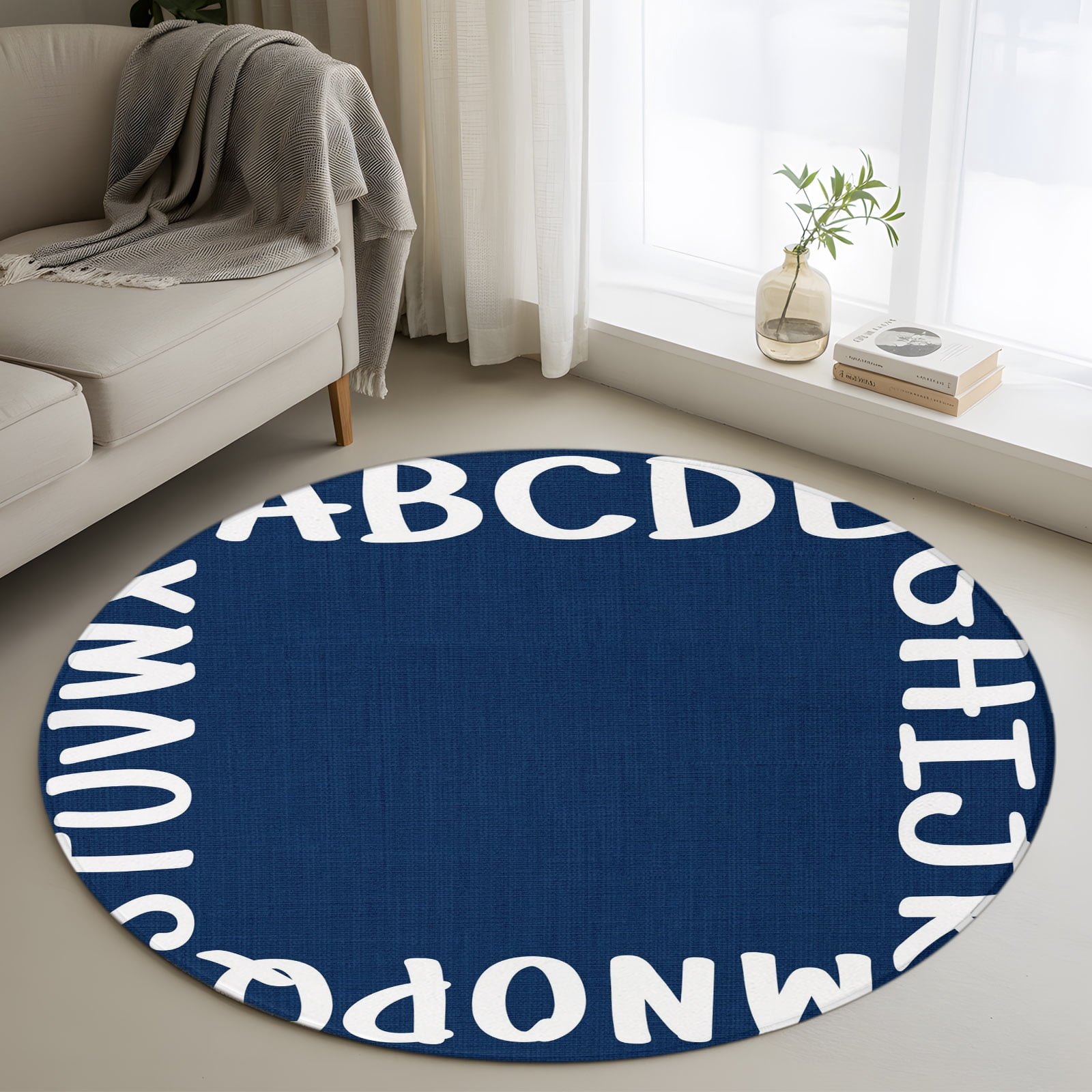 Bold Alphabet 3FT Round Area Rugs Modern Nautical Letters Dark Blue ...