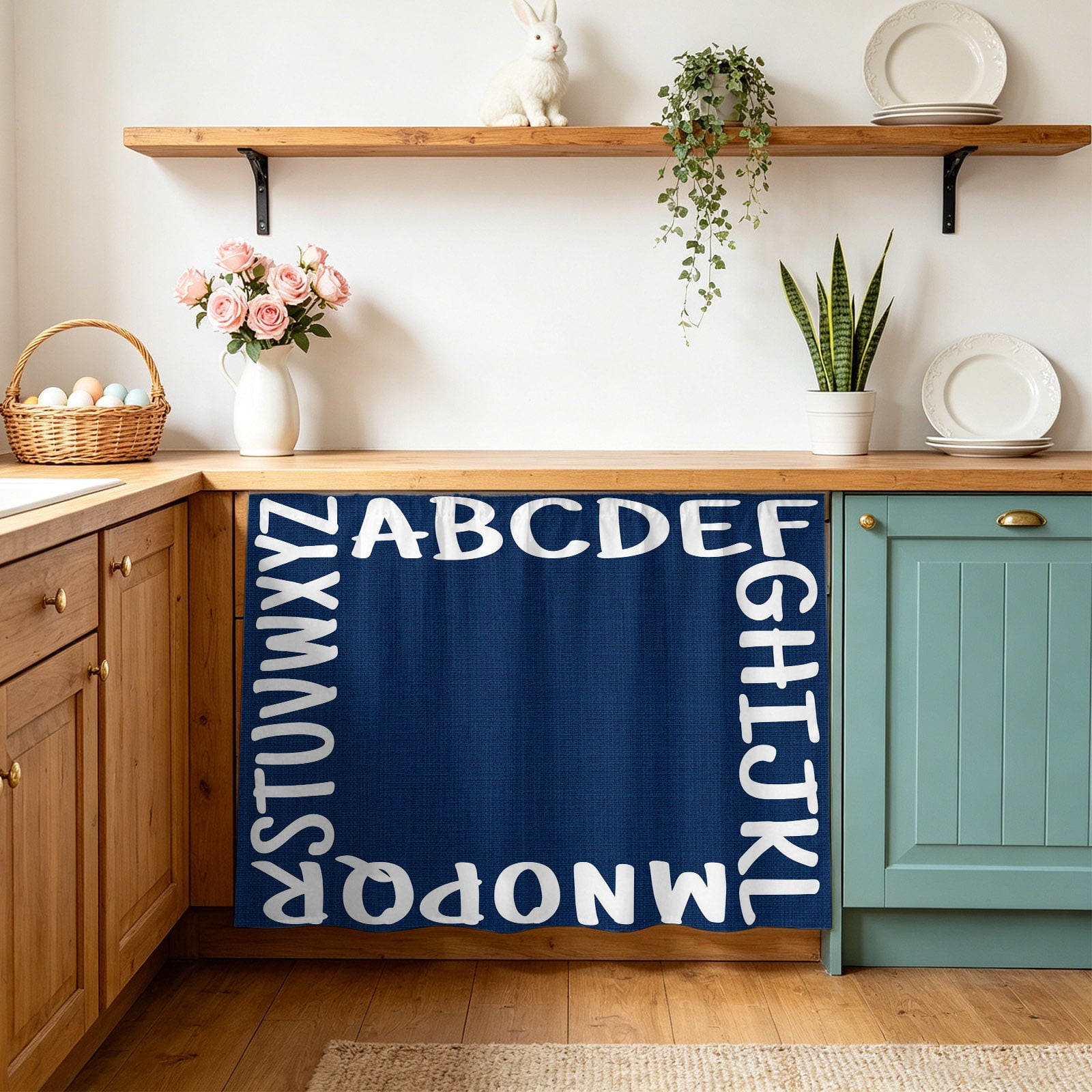 Bold Alphabet Cabinet Curtains 28" W x 35" L, Modern Nautical Letters ...