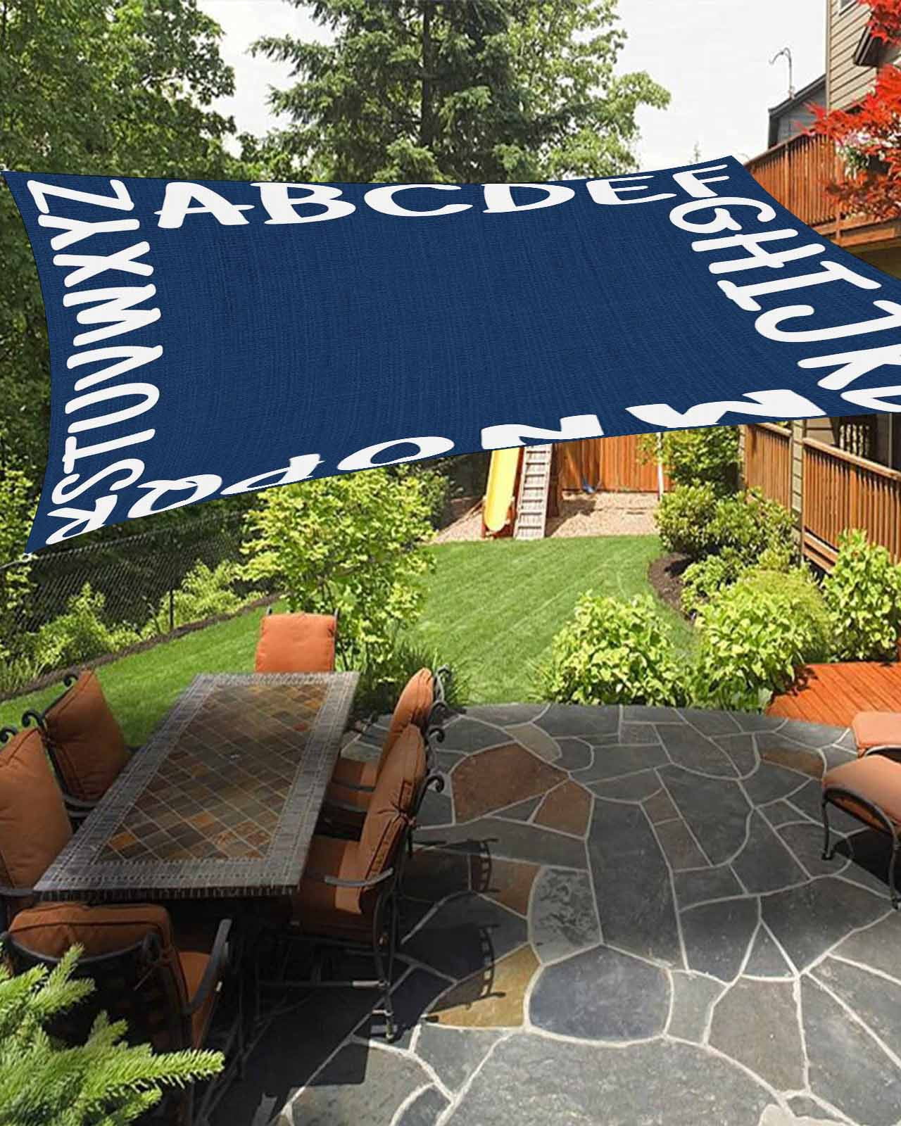 Bold Alphabet Sun Shade Sail 12'X16' Modern Nautical Letters Dark Blue ...