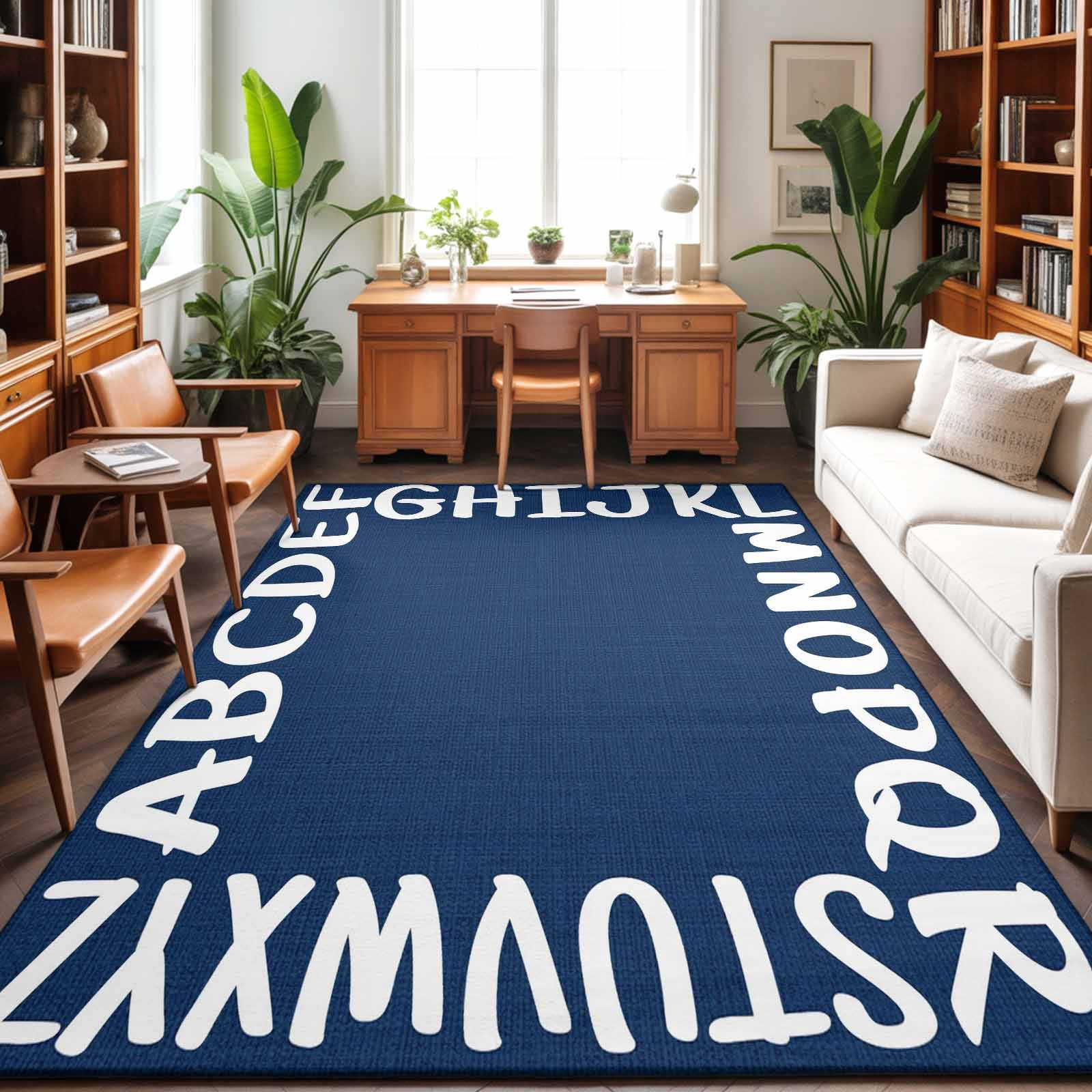 Bold Alphabet Washable Area Rug 5 x 7 ft Modern Nautical Letters Dark ...