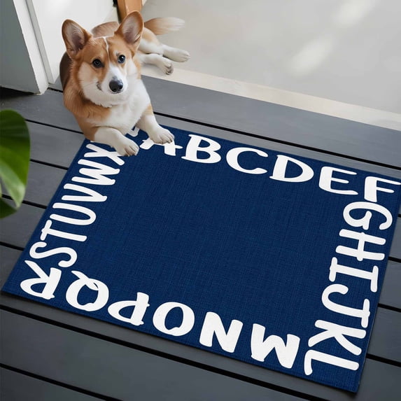Bold Alphabet Washable Entry Rug 2x3 Modern Nautical Letters Dark Blue ...