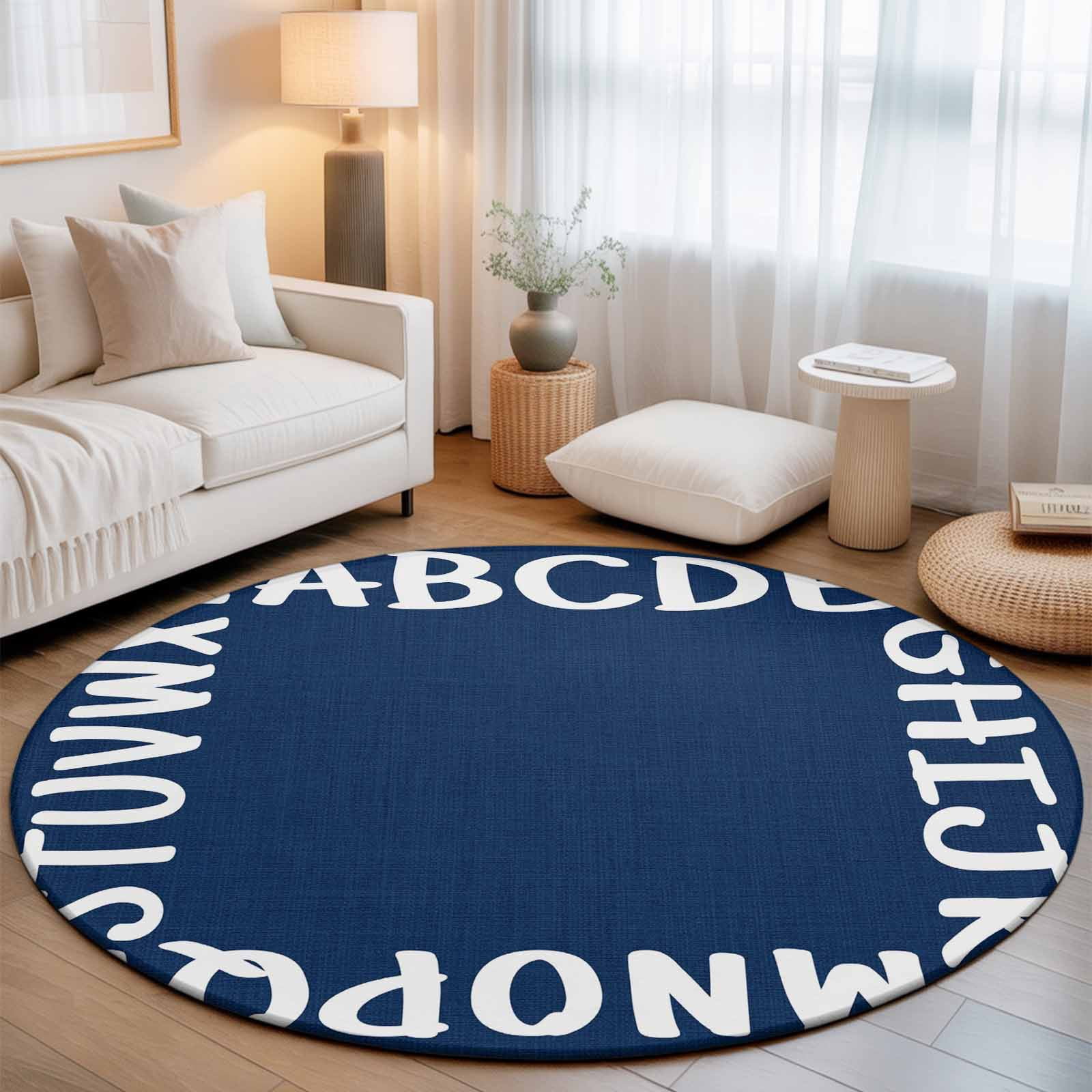 Bold Alphabet Washable Round Area Rug 8 ft, Modern Nautical Letters ...