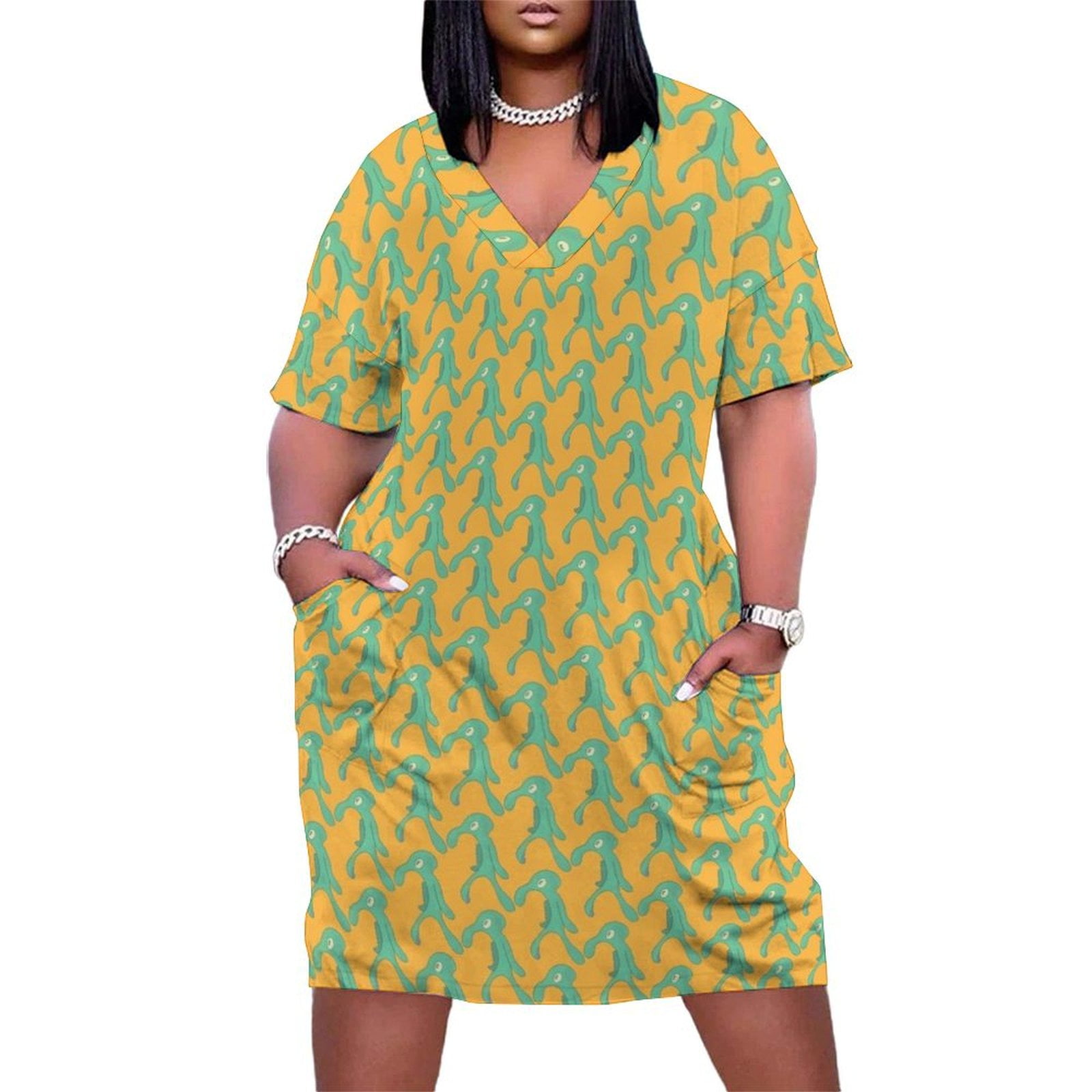 Bold And Brash Squidward Painting Loose Pocket Dress dress women summer ...