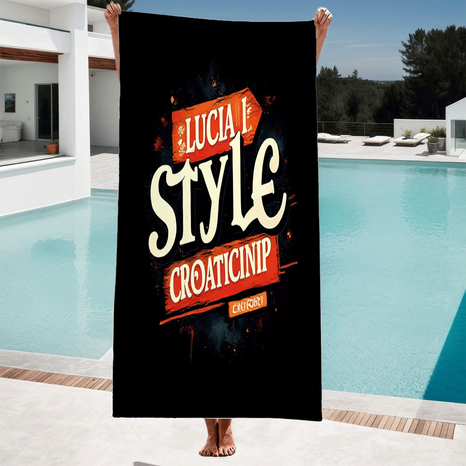 Bold & Artistic ' LUCIA STYLE ' Bath Towel - Dynamic Black Background ...