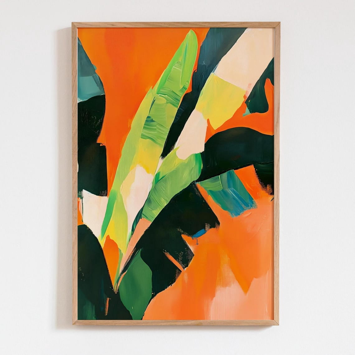 Bold Banana Leaves Orange Background Art Minimalist Tropical Wall Art ...