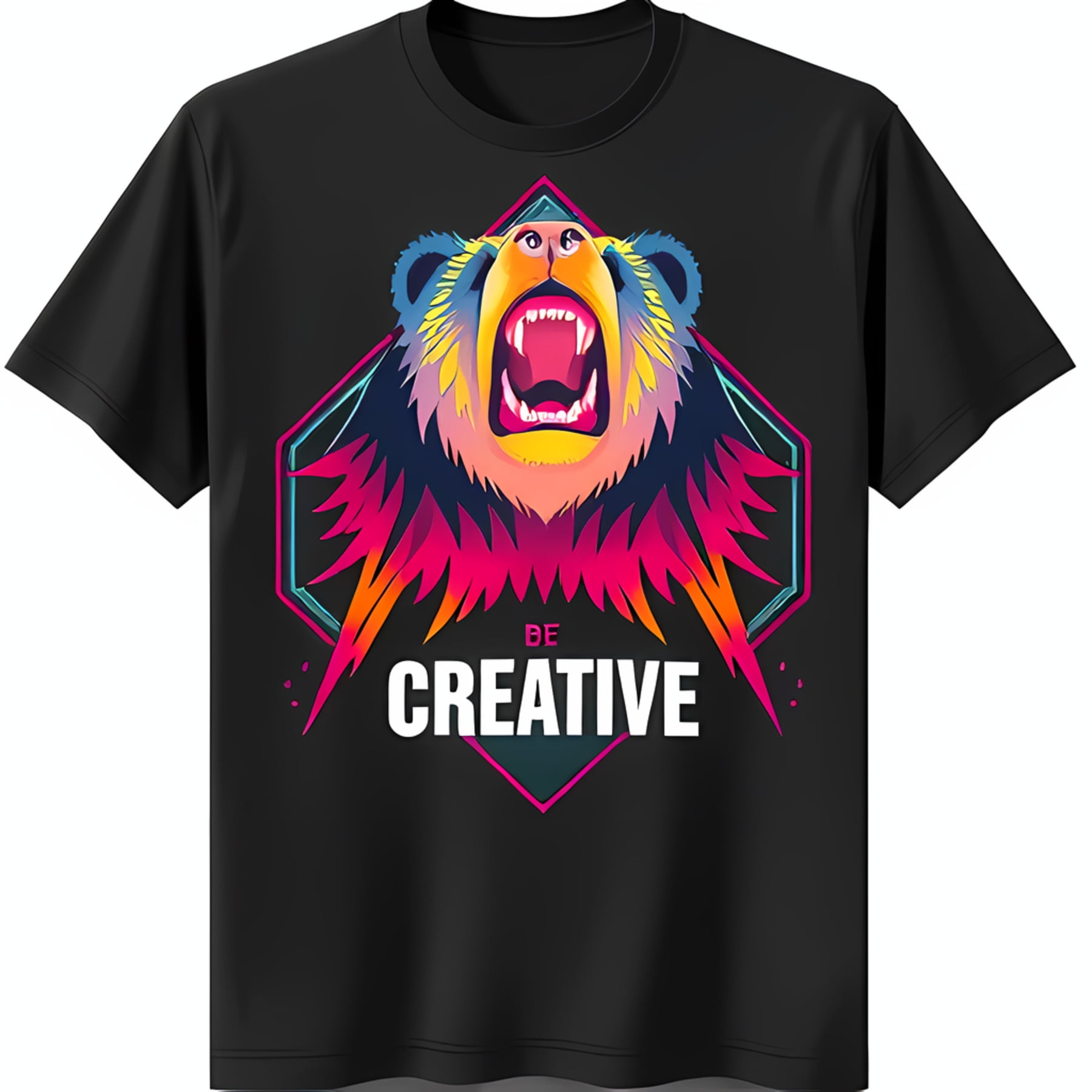 Bold Bear Face Graphic T-Shirt 'BE ' Inspirational Design on Black ...