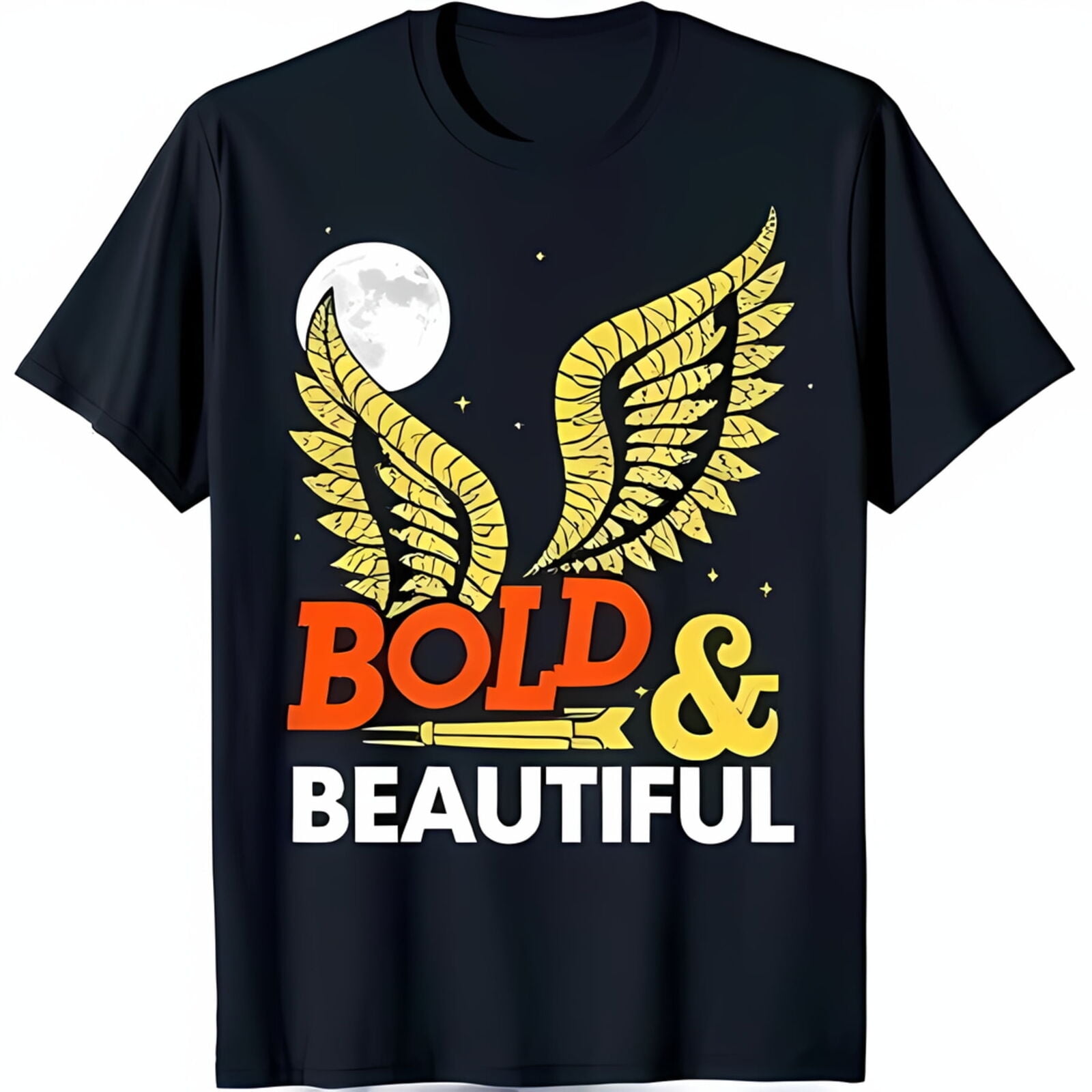 Bold & Beautiful Black T-Shirt with Golden Wings and Design - Walmart.com