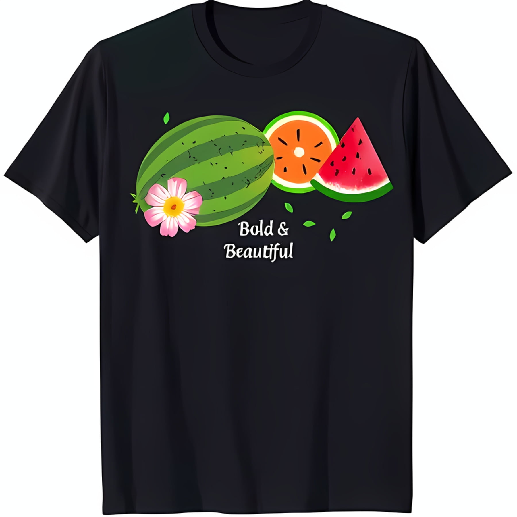Bold & Beautiful Black T-Shirt with Watermelon Cantaloupe and Green ...