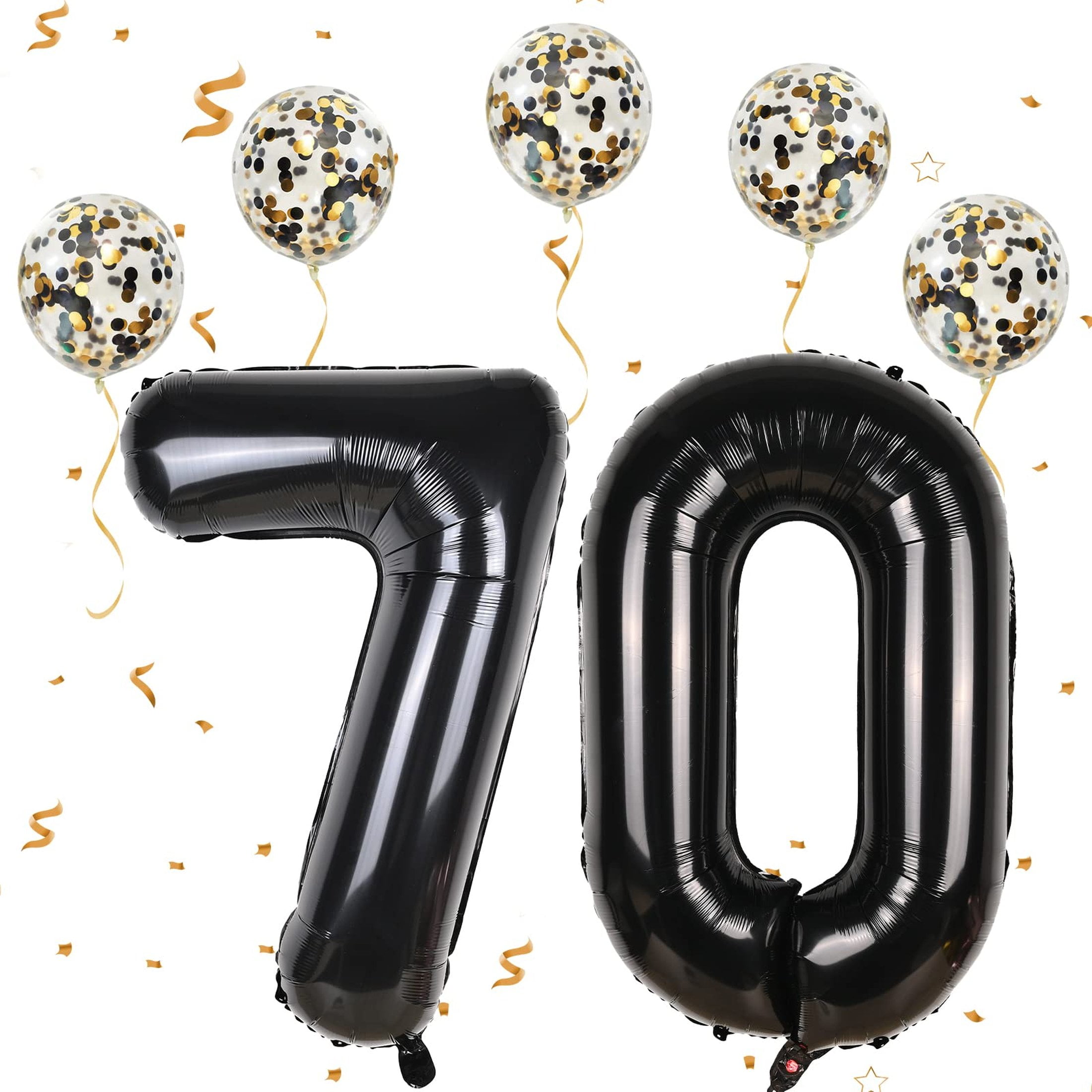 Bold Black 70 Balloon Set, 40 Inch Number Balloons with Confetti for ...