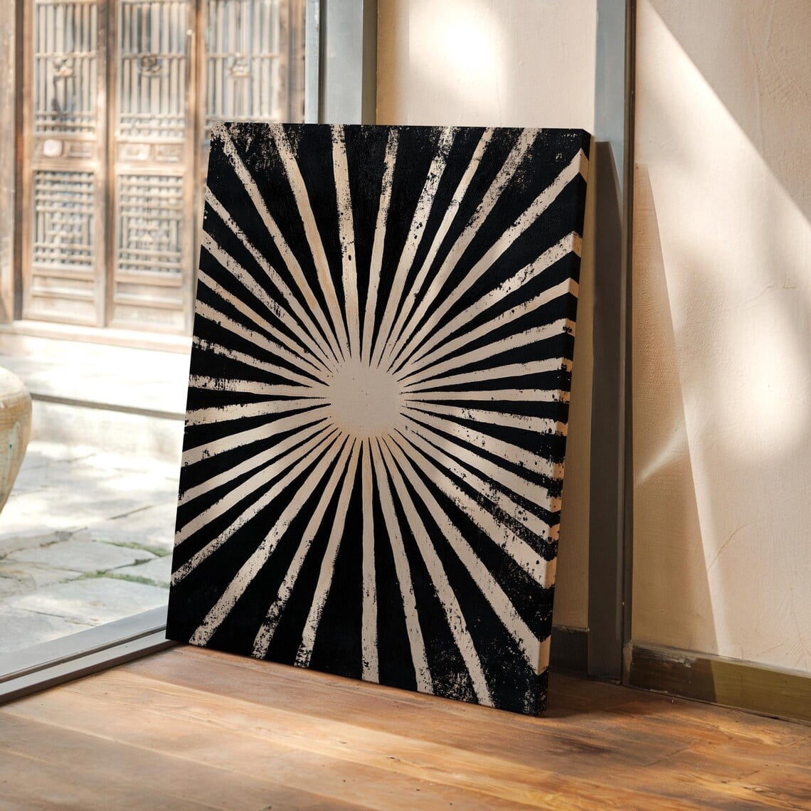 Bold Black And White Sunburst Abstract Design With Radiating Lines For ...